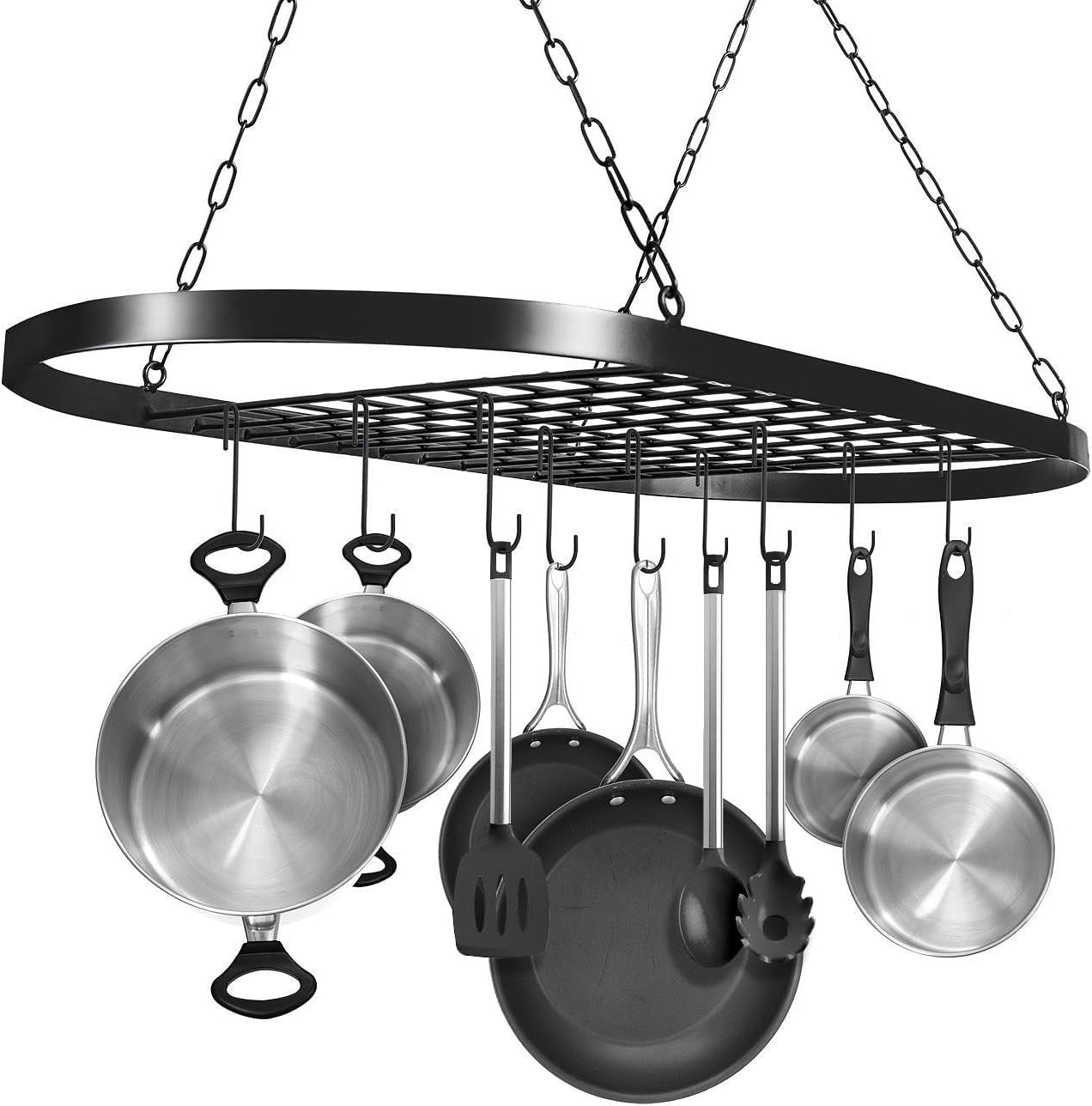 Pot and Pan Rack for Ceiling with Hooks — Decorative Oval Mounted ...