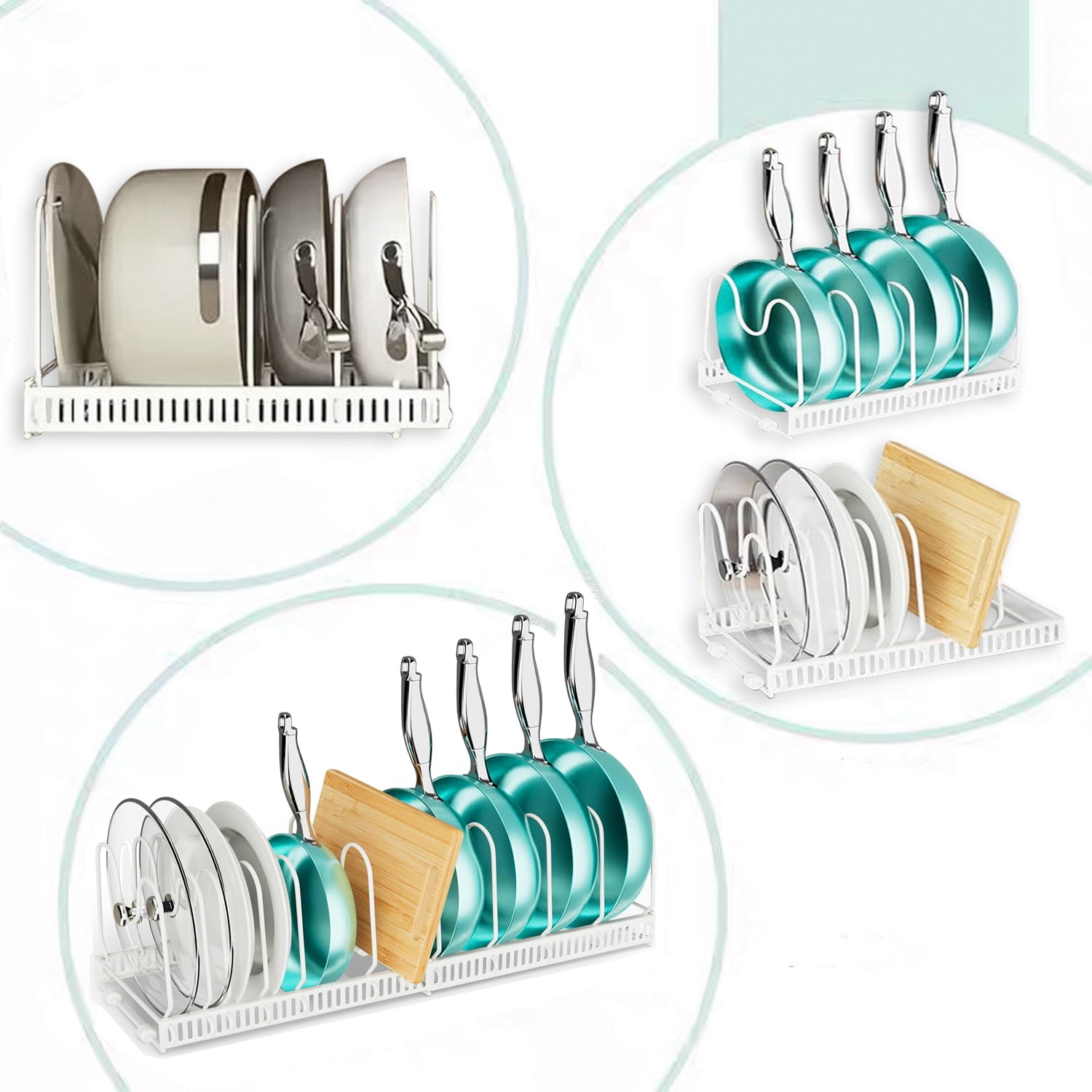 Pot Rack, Expandable Pan Organizer for Cabinet, Pot Lid Organizer Rack ...