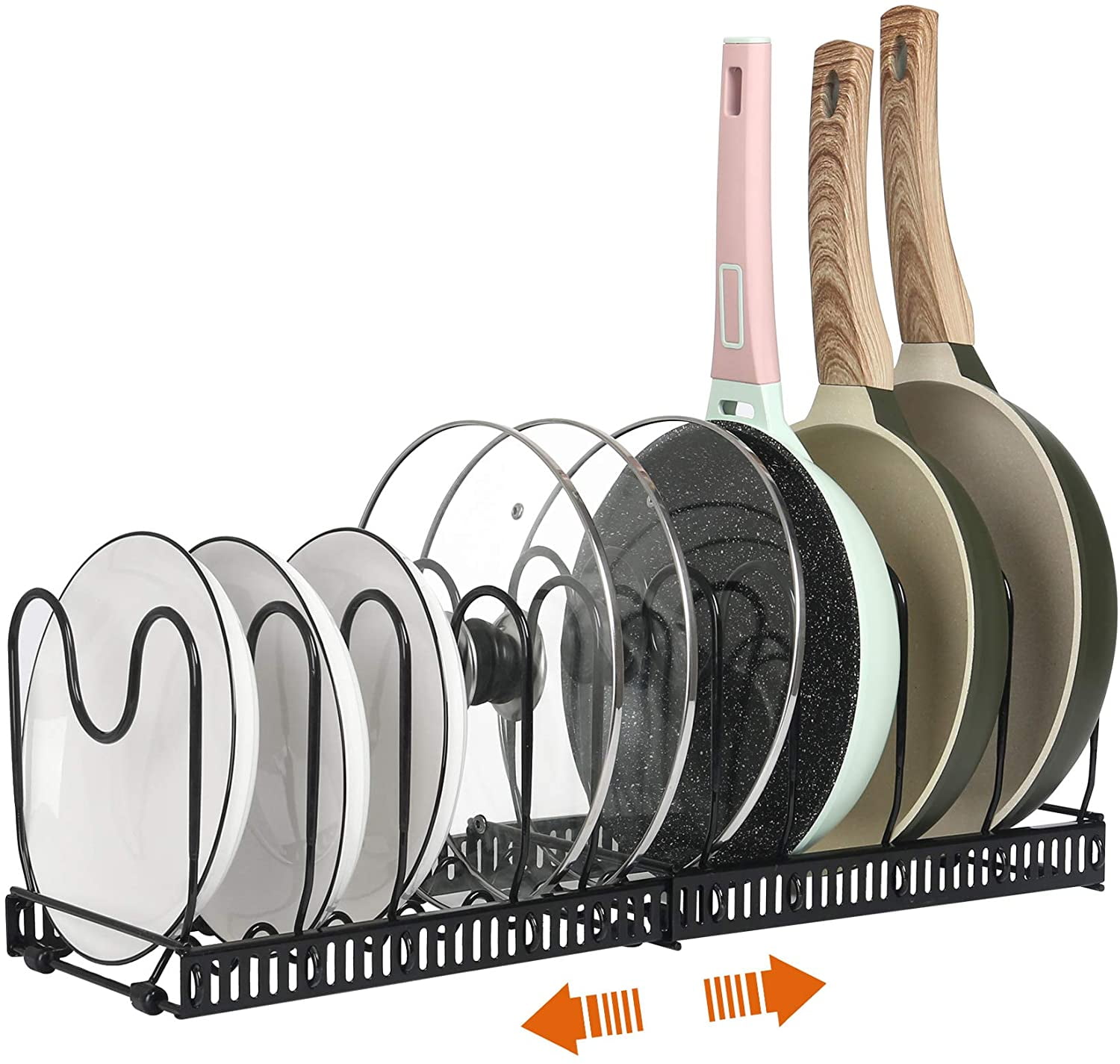 Pot Rack -Expandable Pan Organizer for Cabinet, Lid Holder with 10 ...