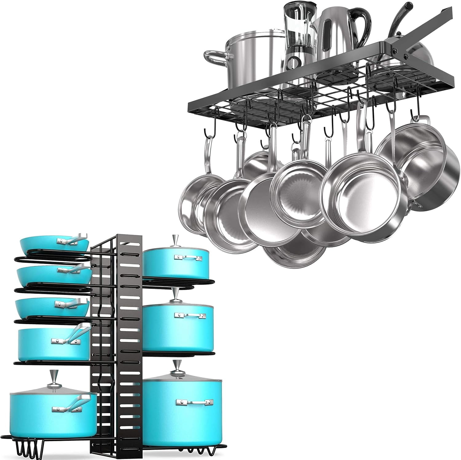 Pot Rack Wall Mounted, Kitchen Square Grid Pots with 15 Hooks, 29.3 By ...