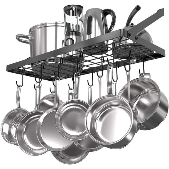 Stainless Steel Shelf with 9 Hooks 12” x 60” Wall Mounted Pot Rack ...