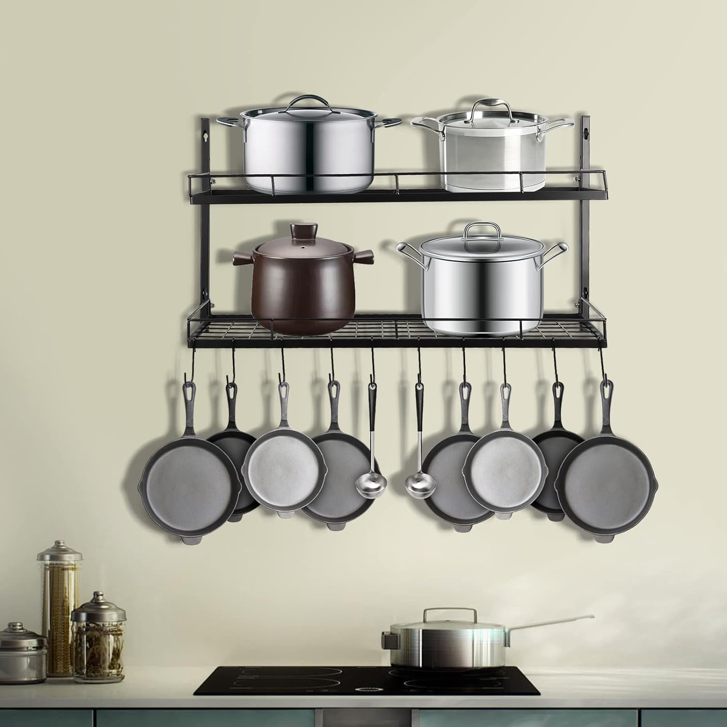 Pot Rack Wall Mounted, Kitchen Square Grid Pots And Pans Organizer And ...
