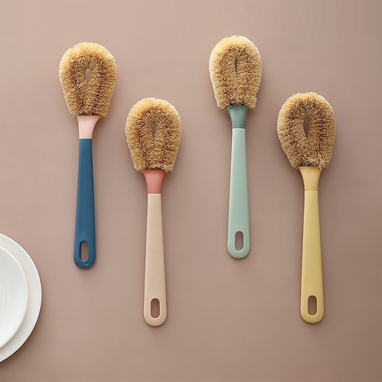 Pot Scrubber Brush, Long Handle Palm Bristle Dishwashing Brush with Non ...