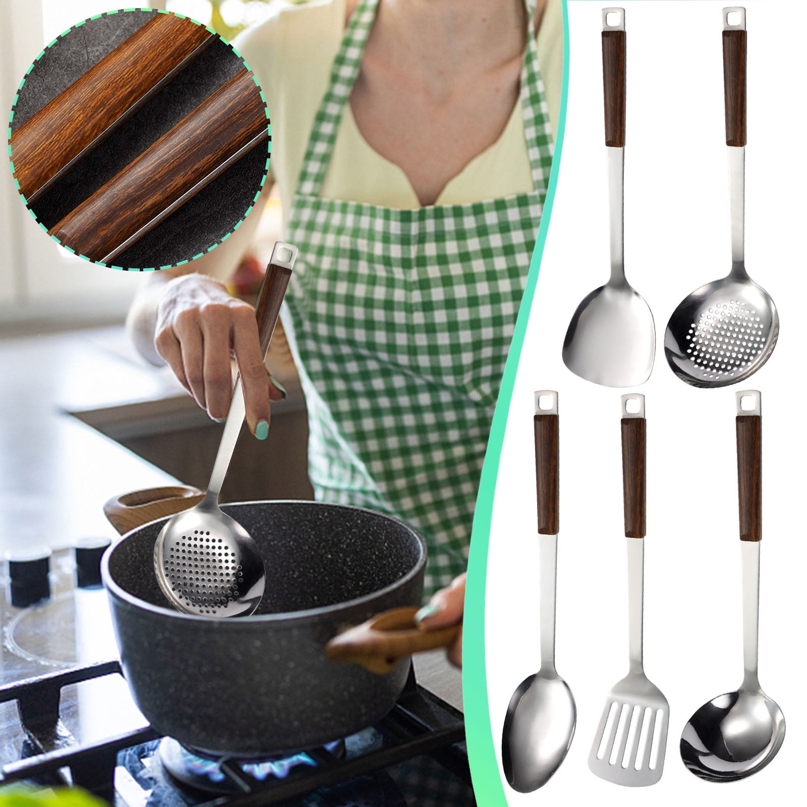 Pot Shovel Stainless Steel, Ancient Wood Handle, Clip Design, Congee ...