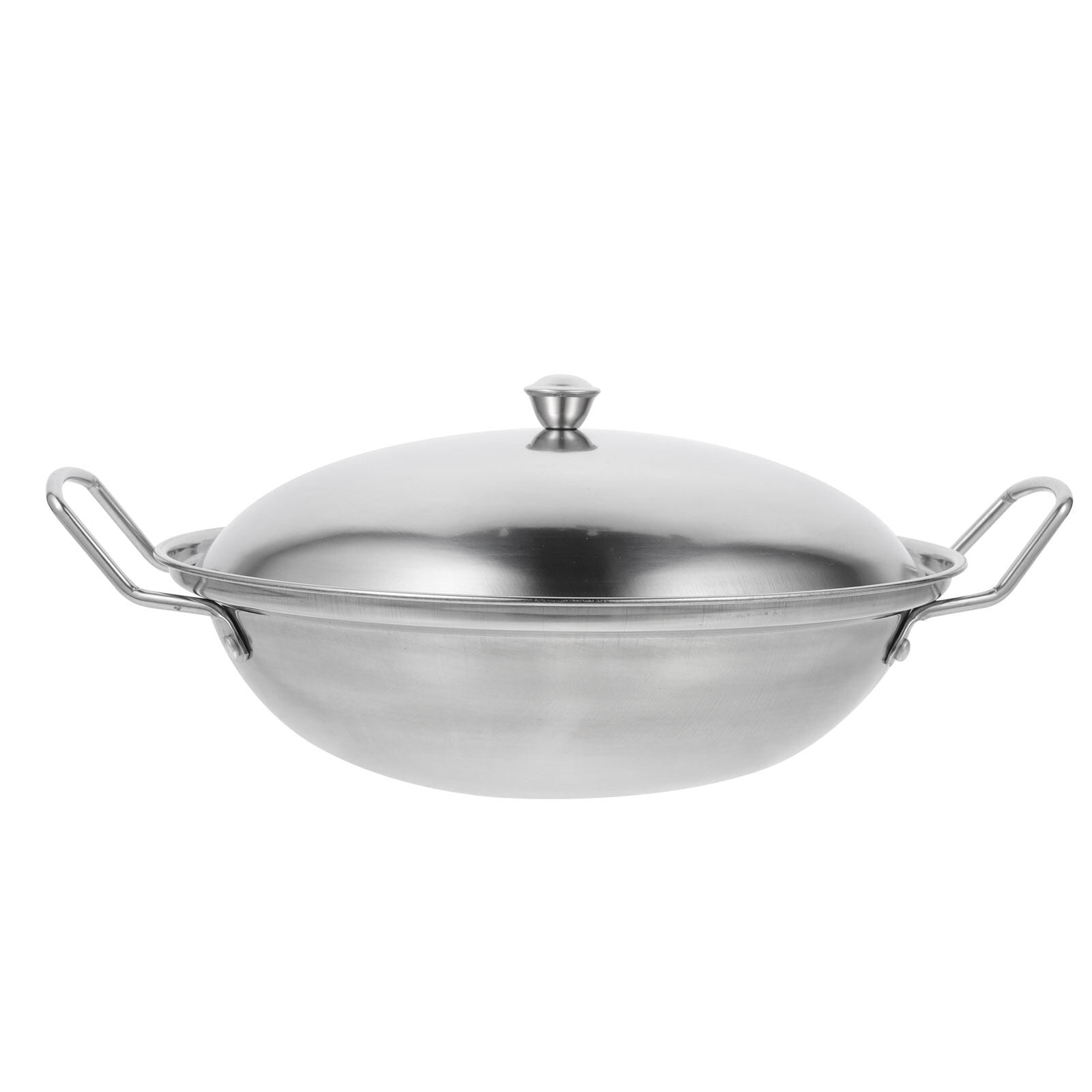 Pot Stove with Lid Stainless Steel Wok Pan Dry Frying Chinese Style ...