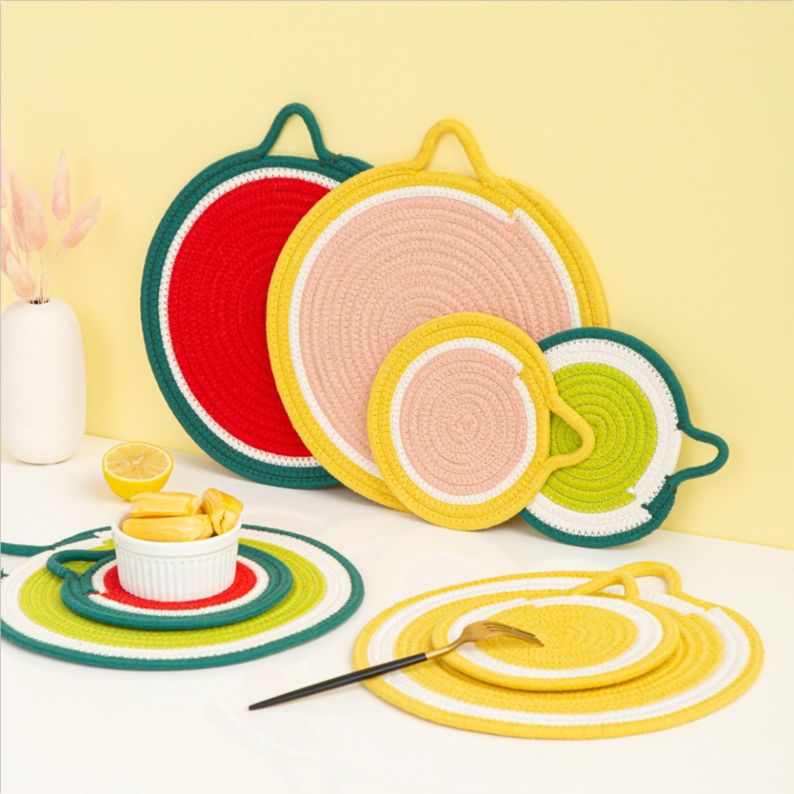 Pot Trivets Woven Trivet Coaster, Cotton Thread Weave Cup Coaster Hot ...