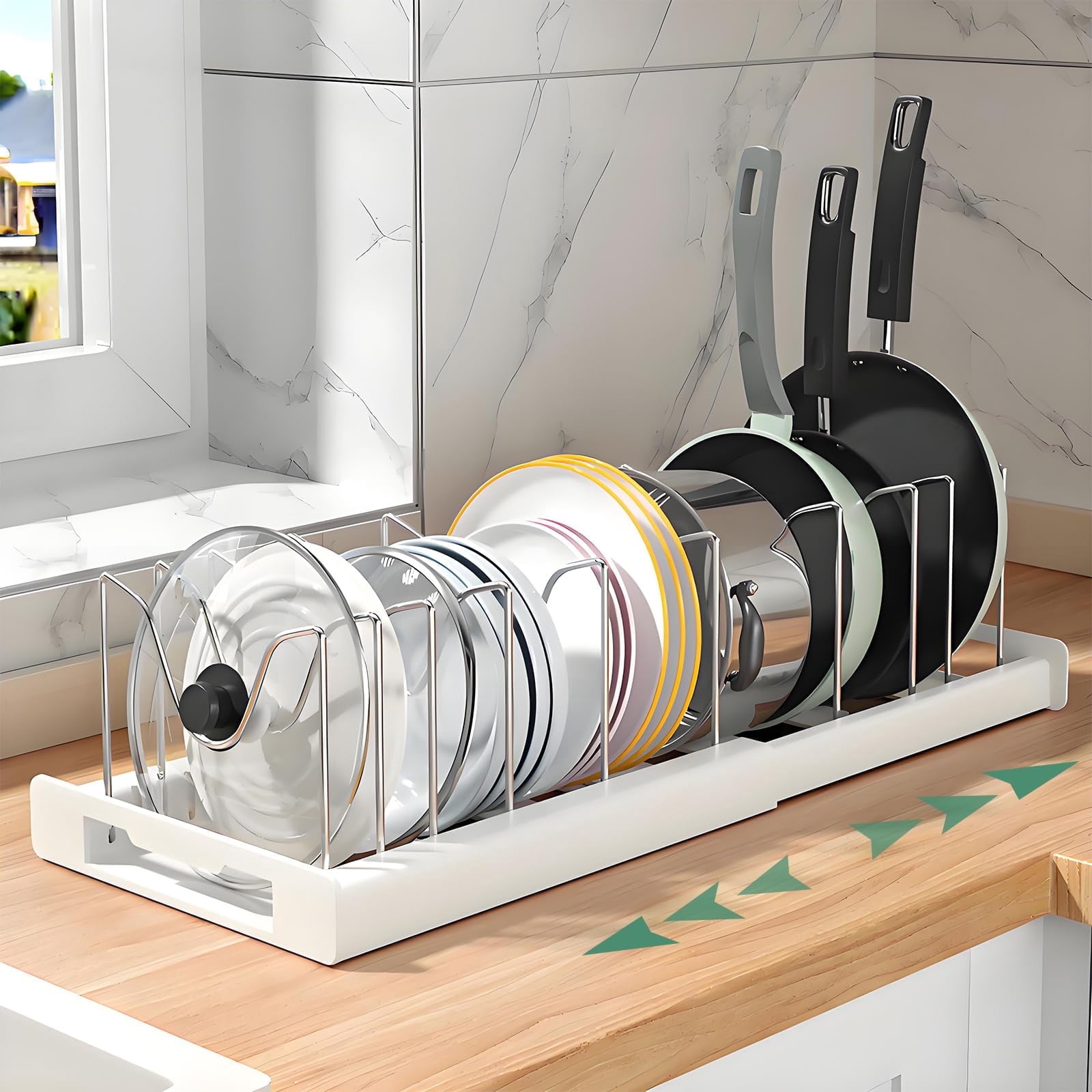 TIJITY Expandable Pots and Pans Organizer, 10 Adjustable Compartments ...