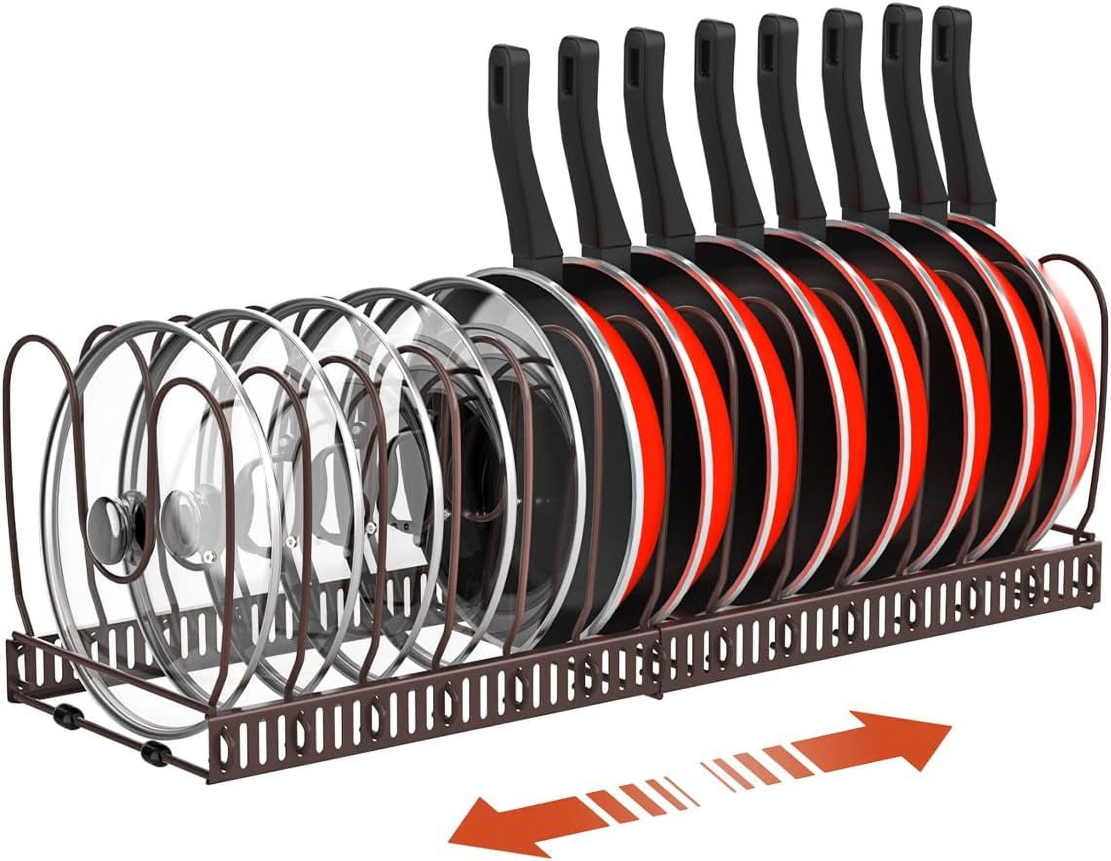 Pot and Pan Organizer Rack for Cabinet, Expandable Pot Lid Organizer ...