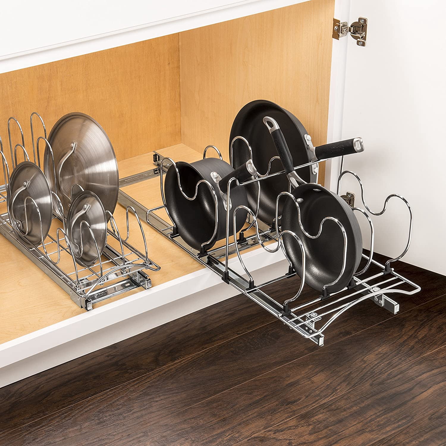 Pot and Pan Organizer for Cabinet - Pull Out Pan Rack with Slide Out ...
