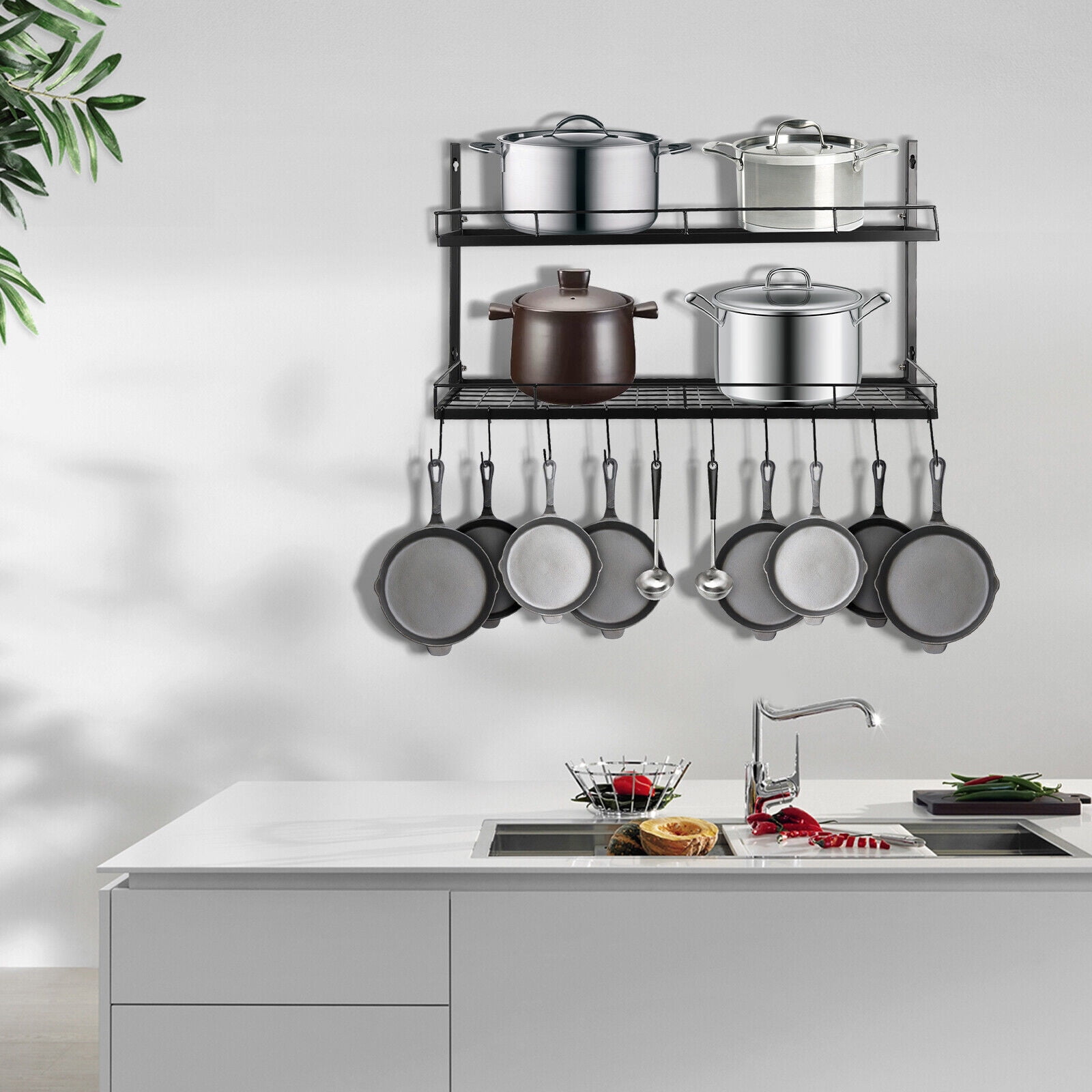 Pot and Pan Rack Organizer Hanger Storage Wall Holder Kitchen Cookware ...