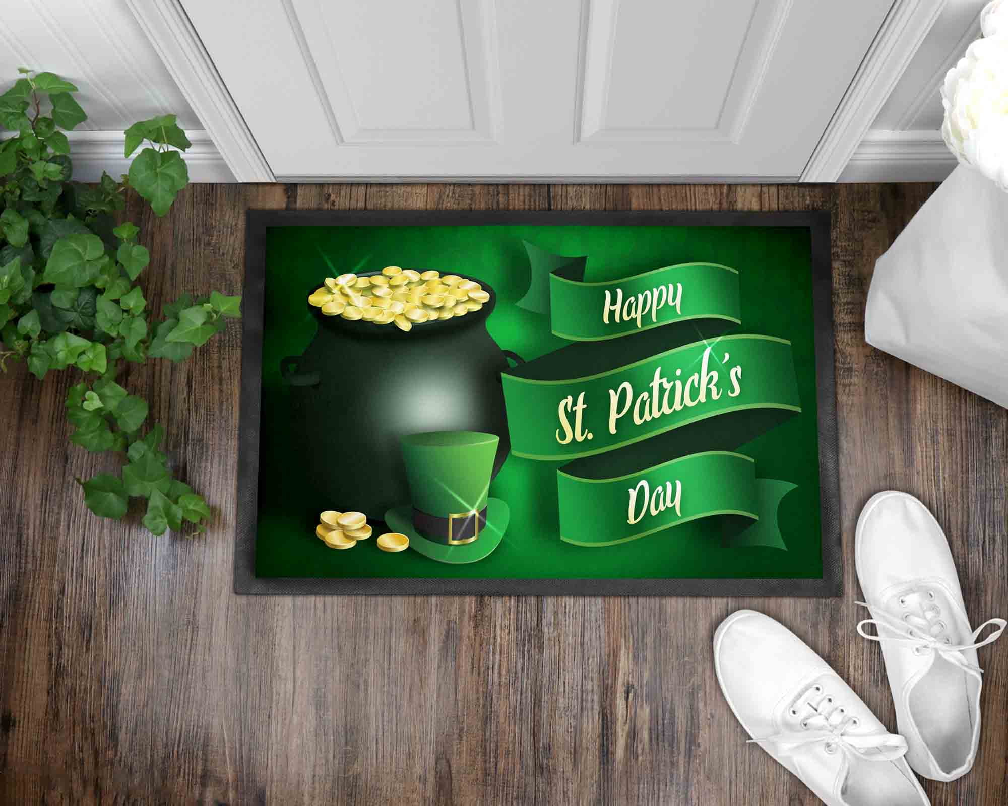 Pot of Gold Front Door Mat I Welcome Mat I St. Patricks Day Mat I St ...