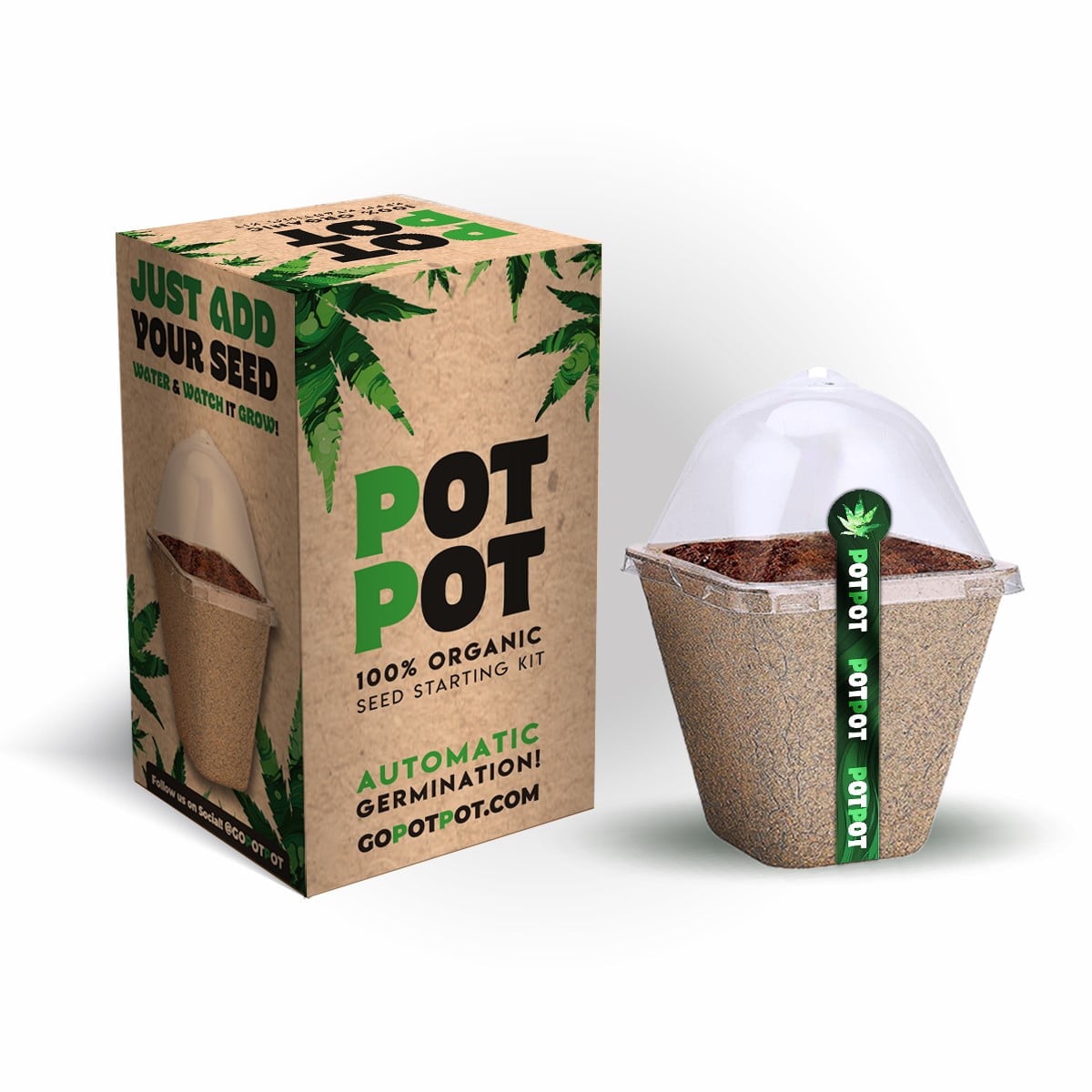 PotPot ™ Seed Starting Kit - Biodegradable pot, 100% Organic soil, and Humidity Dome - 3"x5 ...