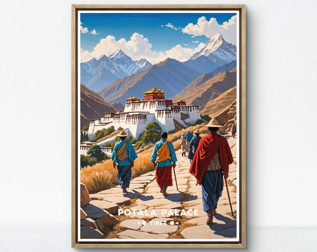 Potala Palace Vintage Poster, Tibetan Architecture Wall Art, Lhasa ...