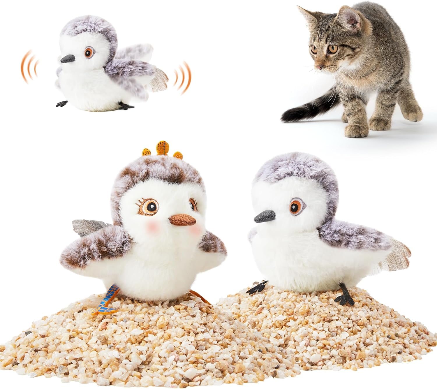 Cat Toys 2 Pcs Flapping Sandpiper Pair-Mate, Lifelike Birds Chirp ...
