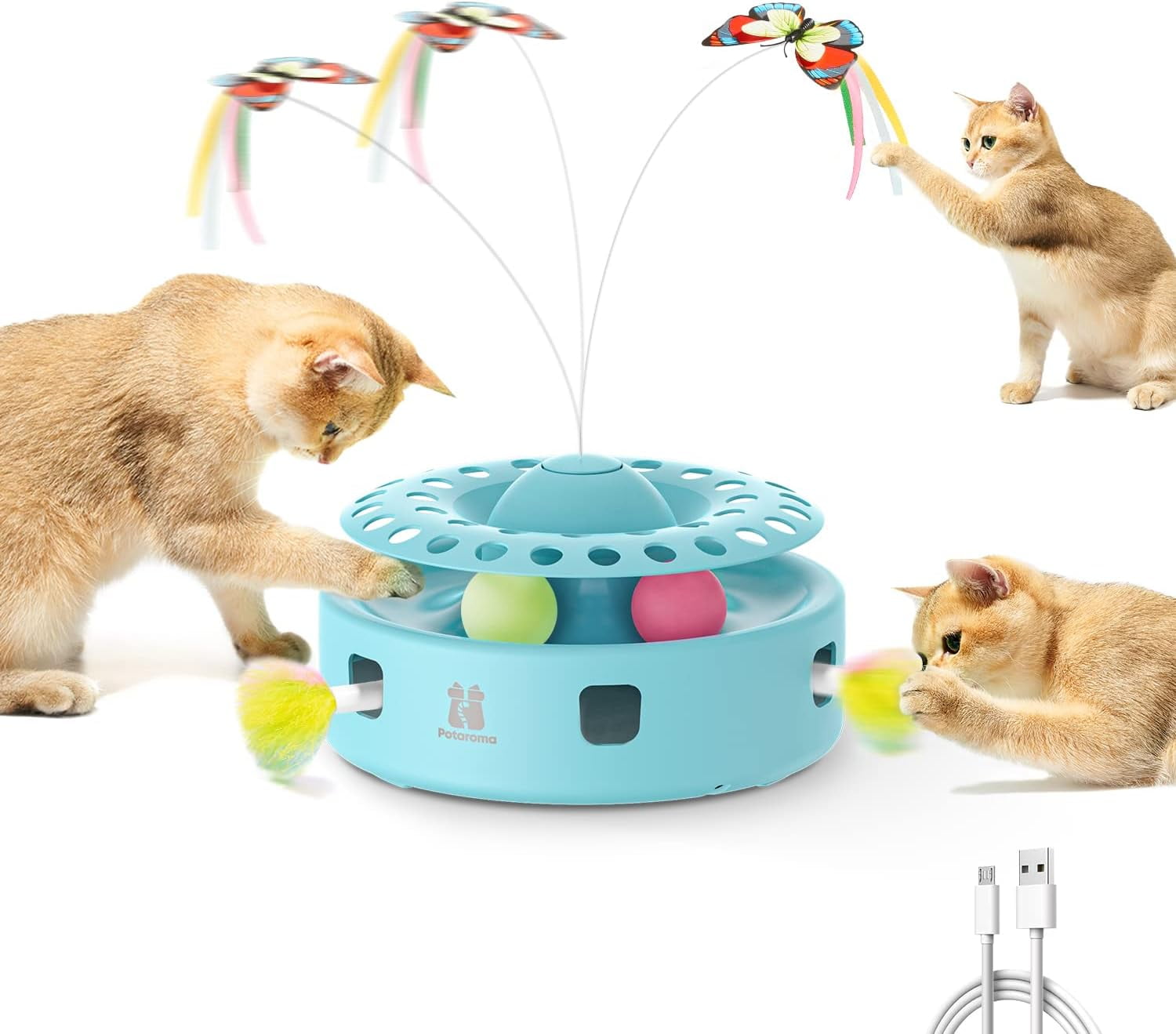 Potaroma Cat Toys 3in1 Automatic Interactive Kitten Toy, Fluttering ...