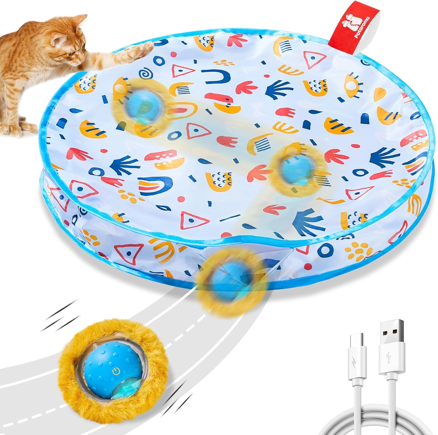 Potaroma Interactive Cat Toys, Fast Moving Ball in Play Mat, Automatic ...