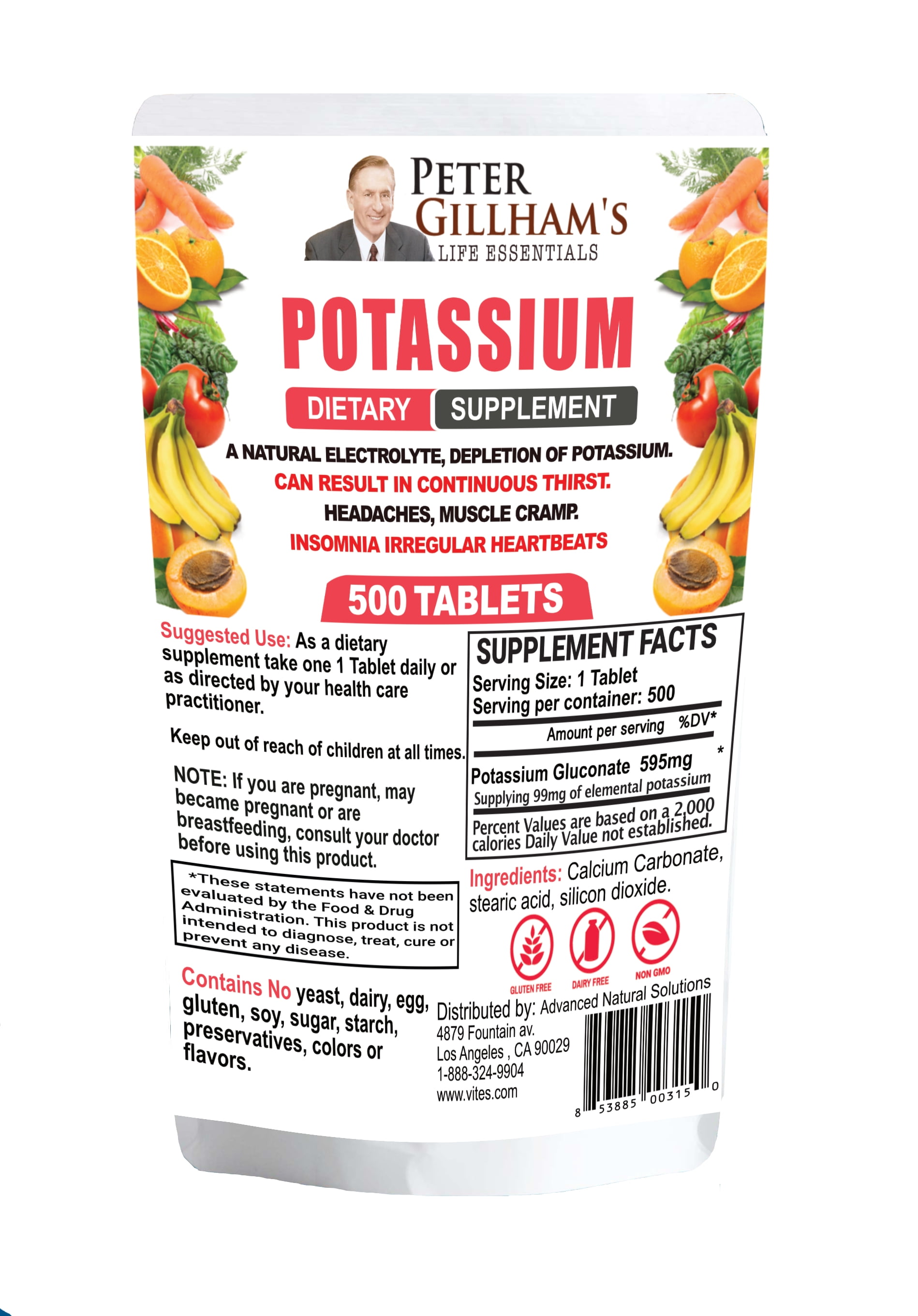 Potassium 500 tablets by Peter Gillham's Life Essentials - Walmart.com