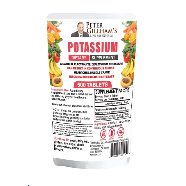 Potassium 500 tablets by Peter Gillham's Life Essentials - Walmart.com