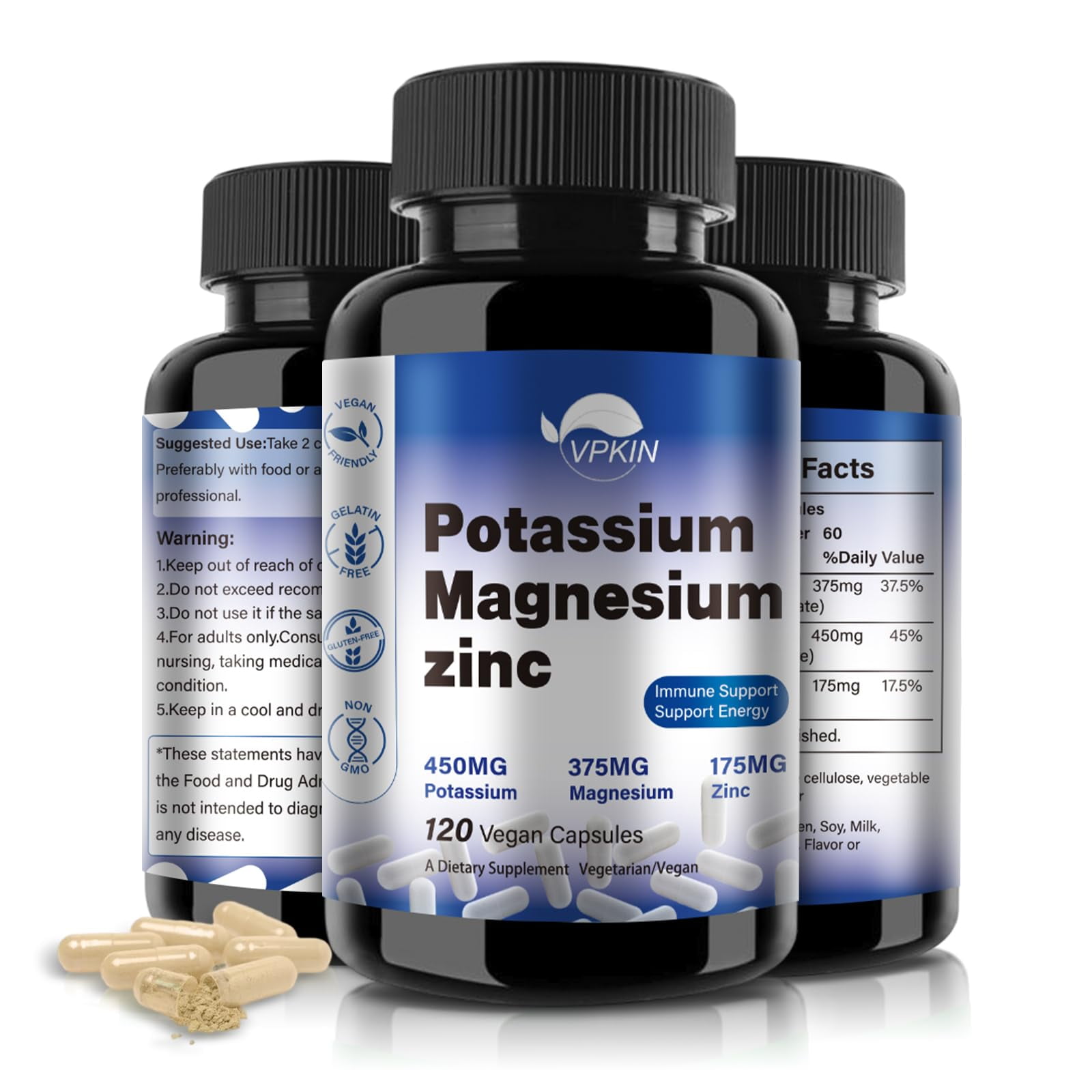 Potassium Magnesium Supplement 1000mg, Magnesium Potassium Zinc ...