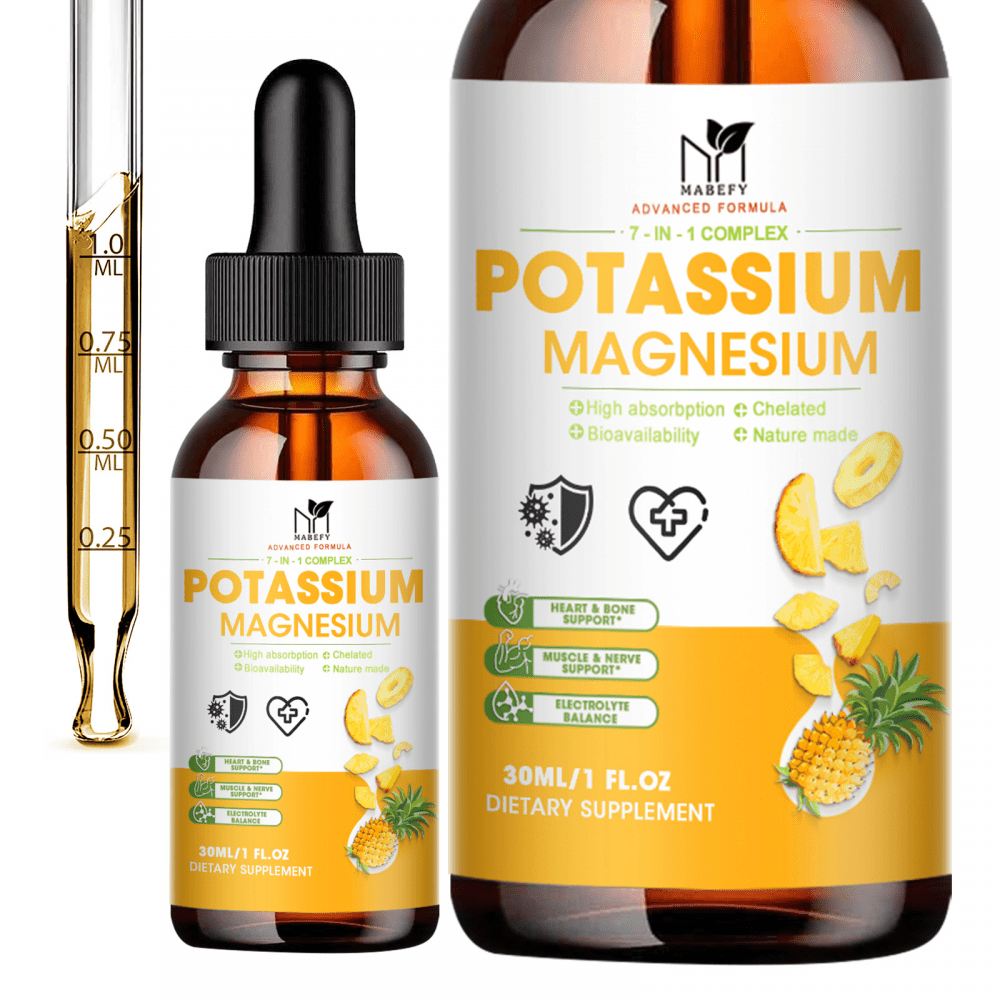 Potassium Magnesium Supplement Liquid - High Absorption Magnesium Complex 200mg & Potassium ...