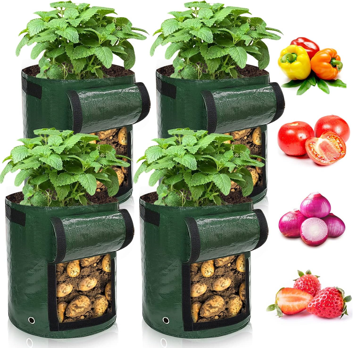 Potato Grow Bags 7 Gallon 4 Pack, Plant Grow Bags with Flap Window ...