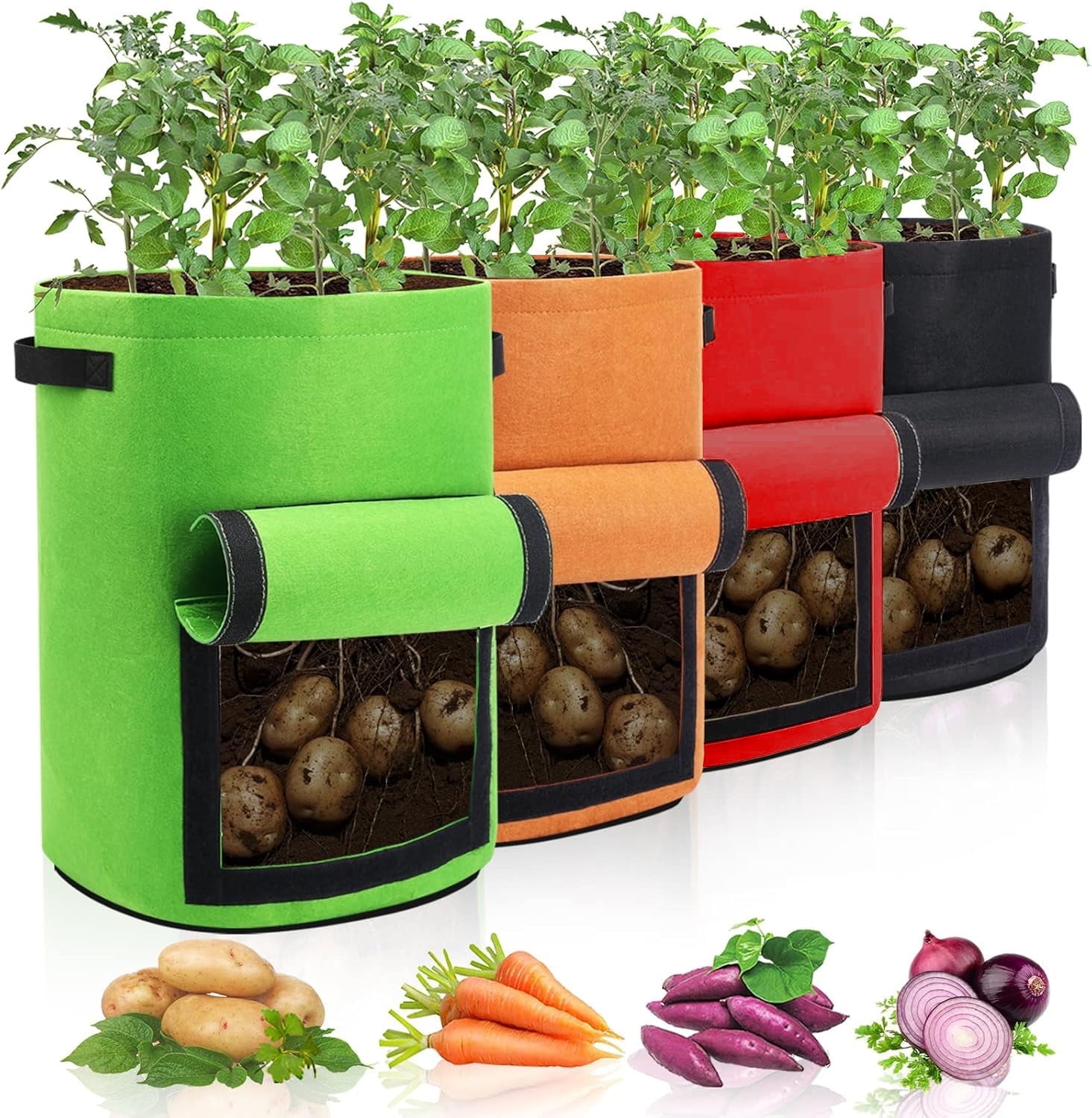 WLGJL Potato Grow Bags with Flap 10 Gallon, 4 Pack Planter Pot with ...
