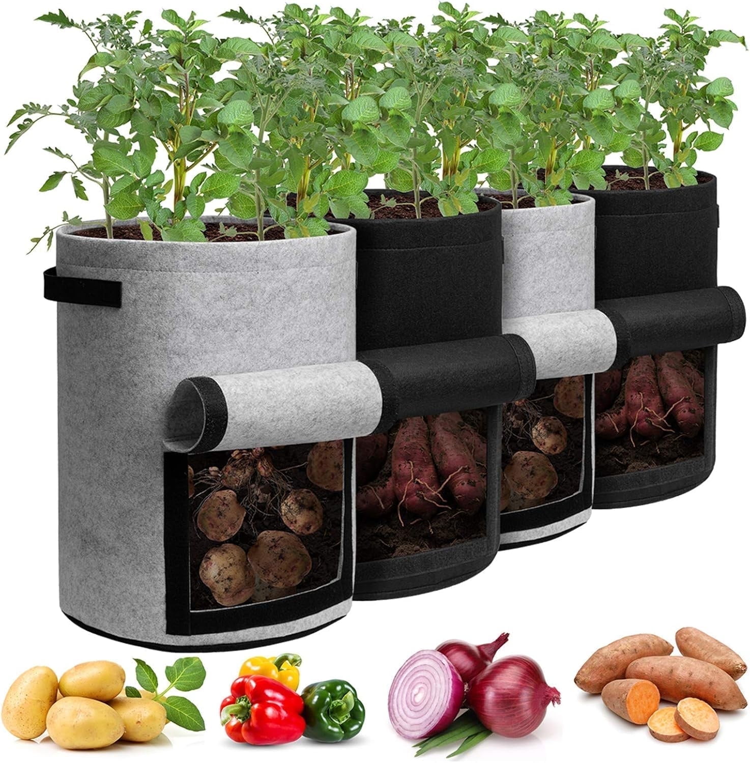 WLGJL Potato Grow Bags with Flap 10 Gallon, 4 Pack Planter Pot with ...