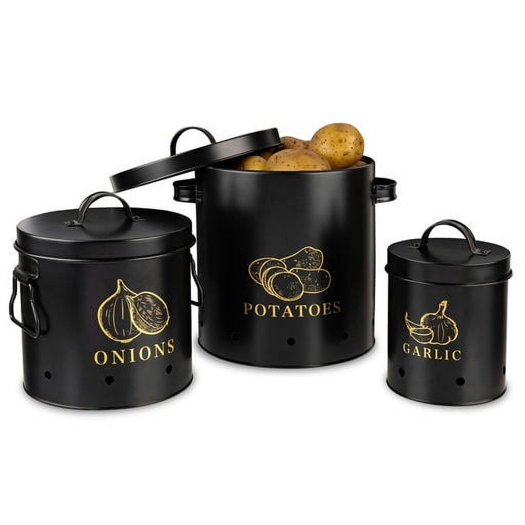 Potato, Onion & Garlic Kitchen Storage Canisters, Set of 3, Farmhouse ...
