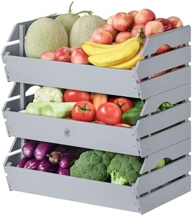 Potato Onion Storage Bin - Wood Stackable Produce Basket with Handles ...