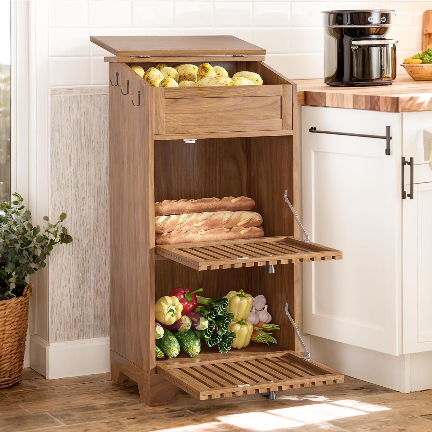 Potato and Onion Storage Bins Box, Wooden Bread Storage for Homemade ...