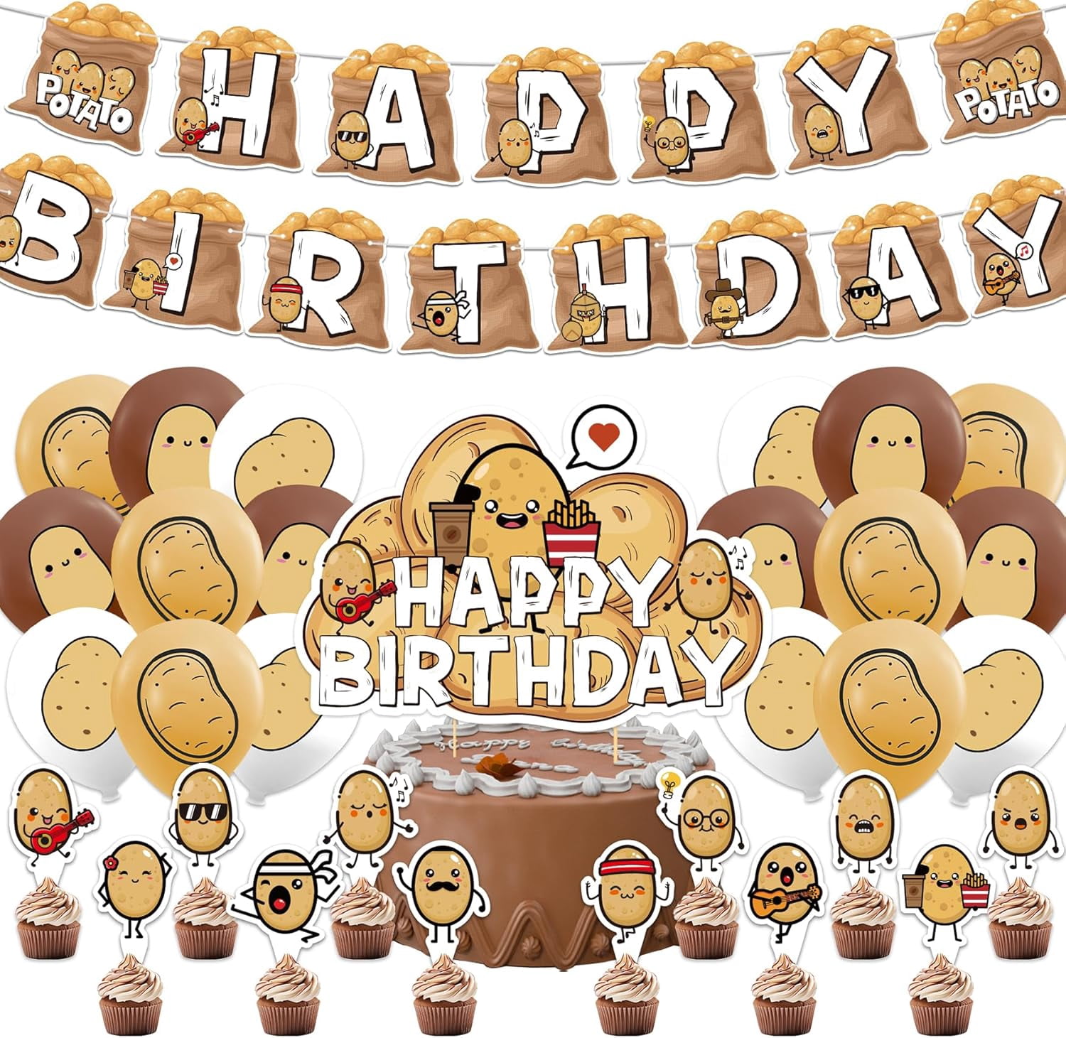 Potato Party Supplies - Cartoon Birthday Decorations Including Happy ...