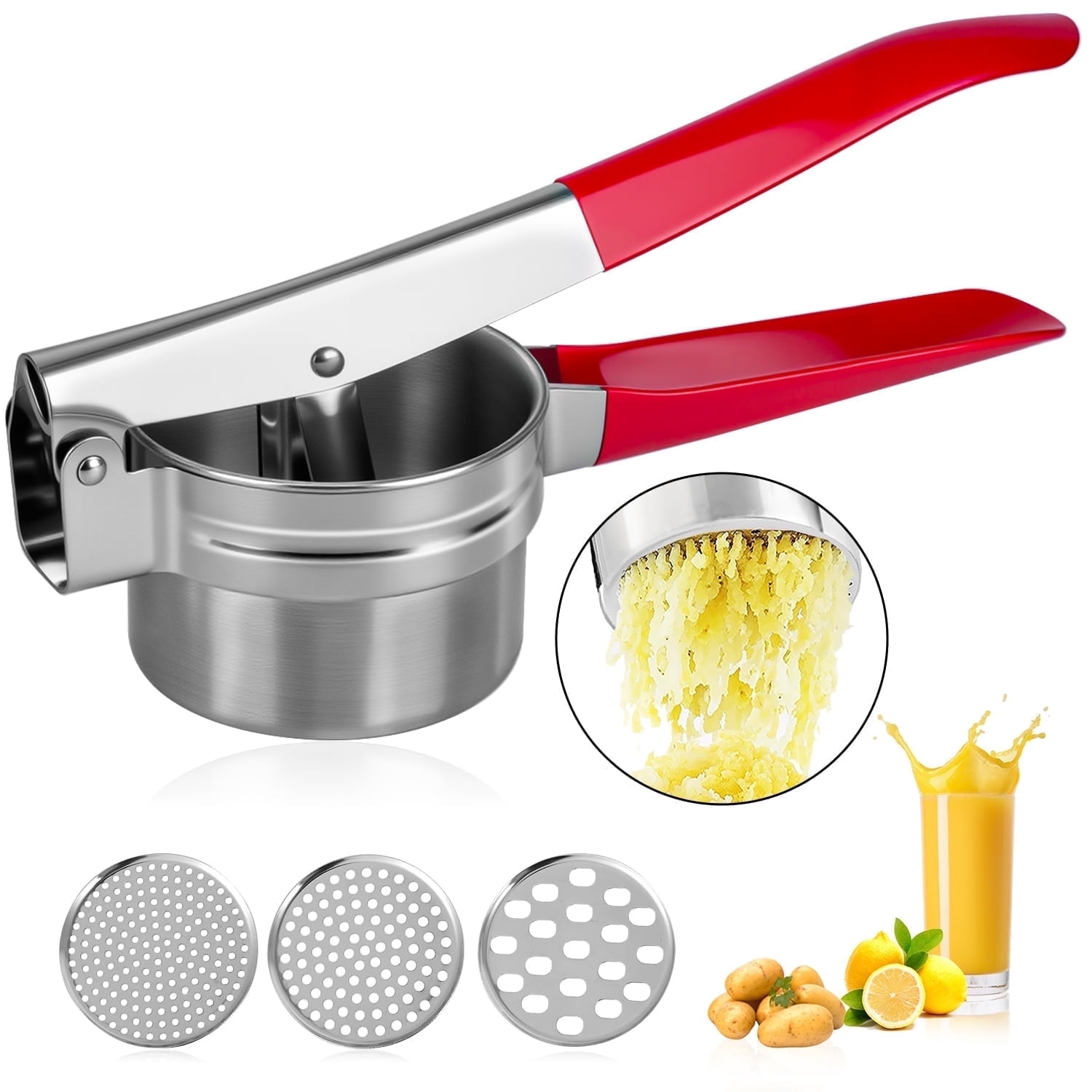 FANGNISN Potato Ricer 15oz Stainless Steel, Sturdy Masher with 3 ...