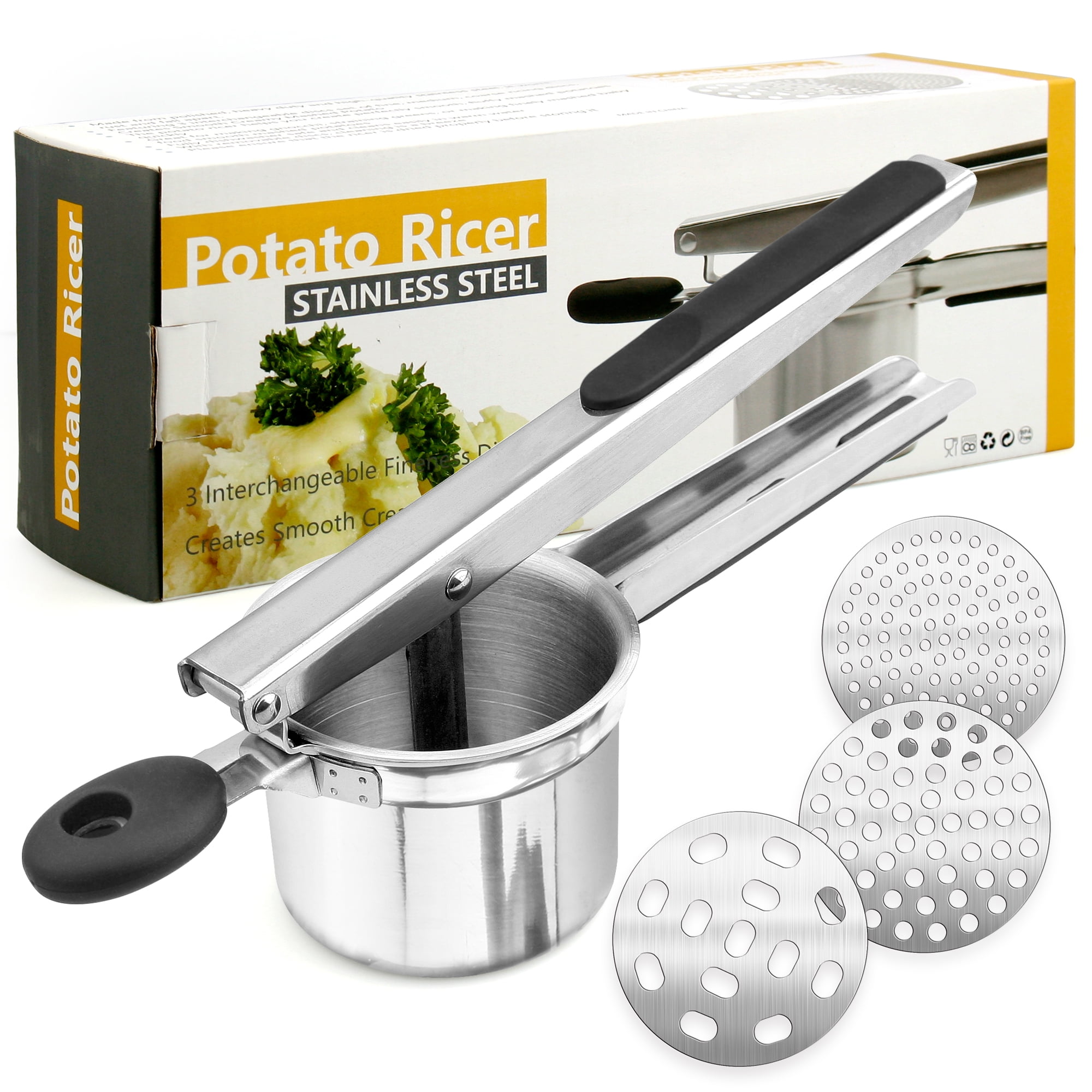 Potato Ricer, Heavy Duty Potato Masher With 3 Interchangeable Discs ...
