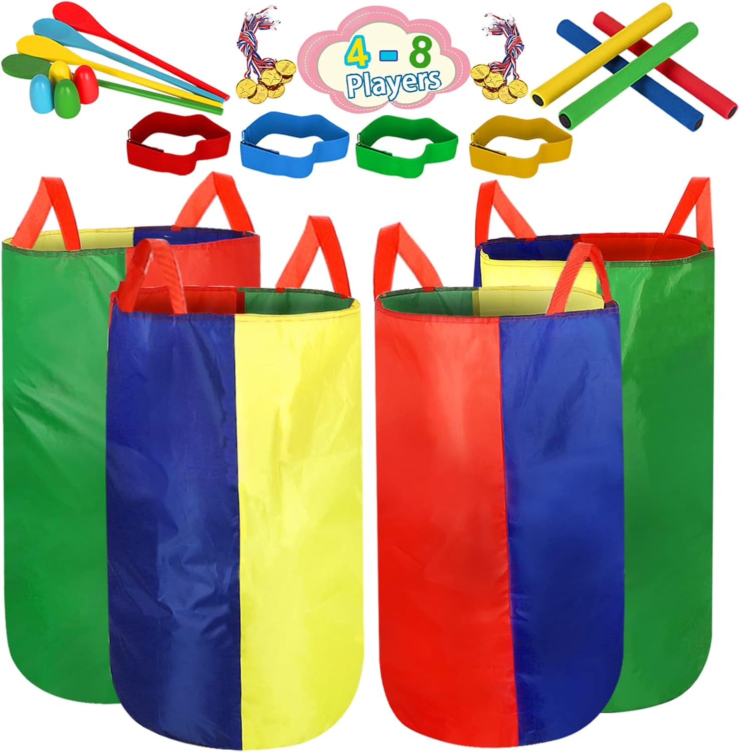 Potato Sack Race Bags for 4-8 Players - Backyard, Birthday Party, and ...