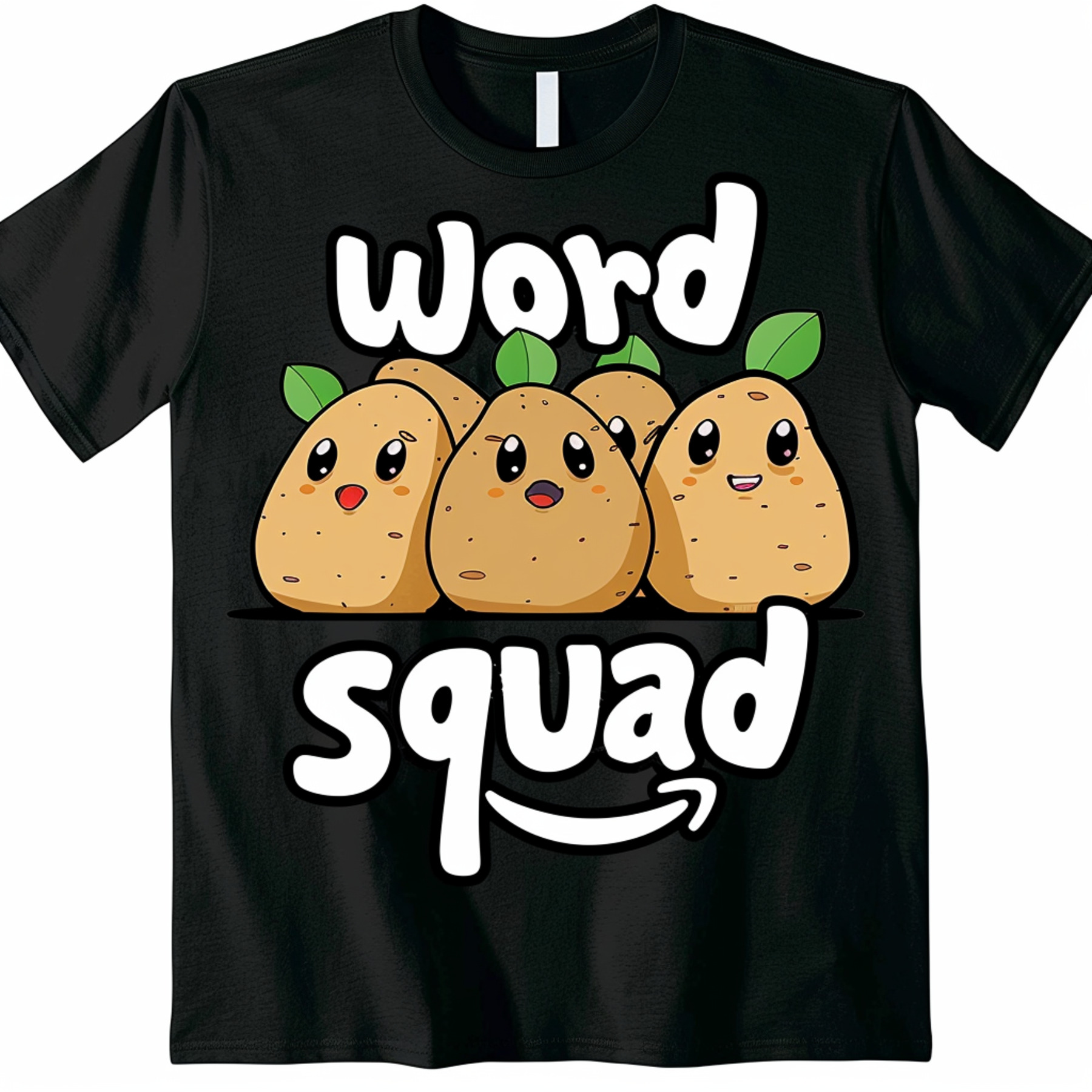 Potato Squad Cartoon T Shirt Cute Potato Design Black Tee Comic Text ...