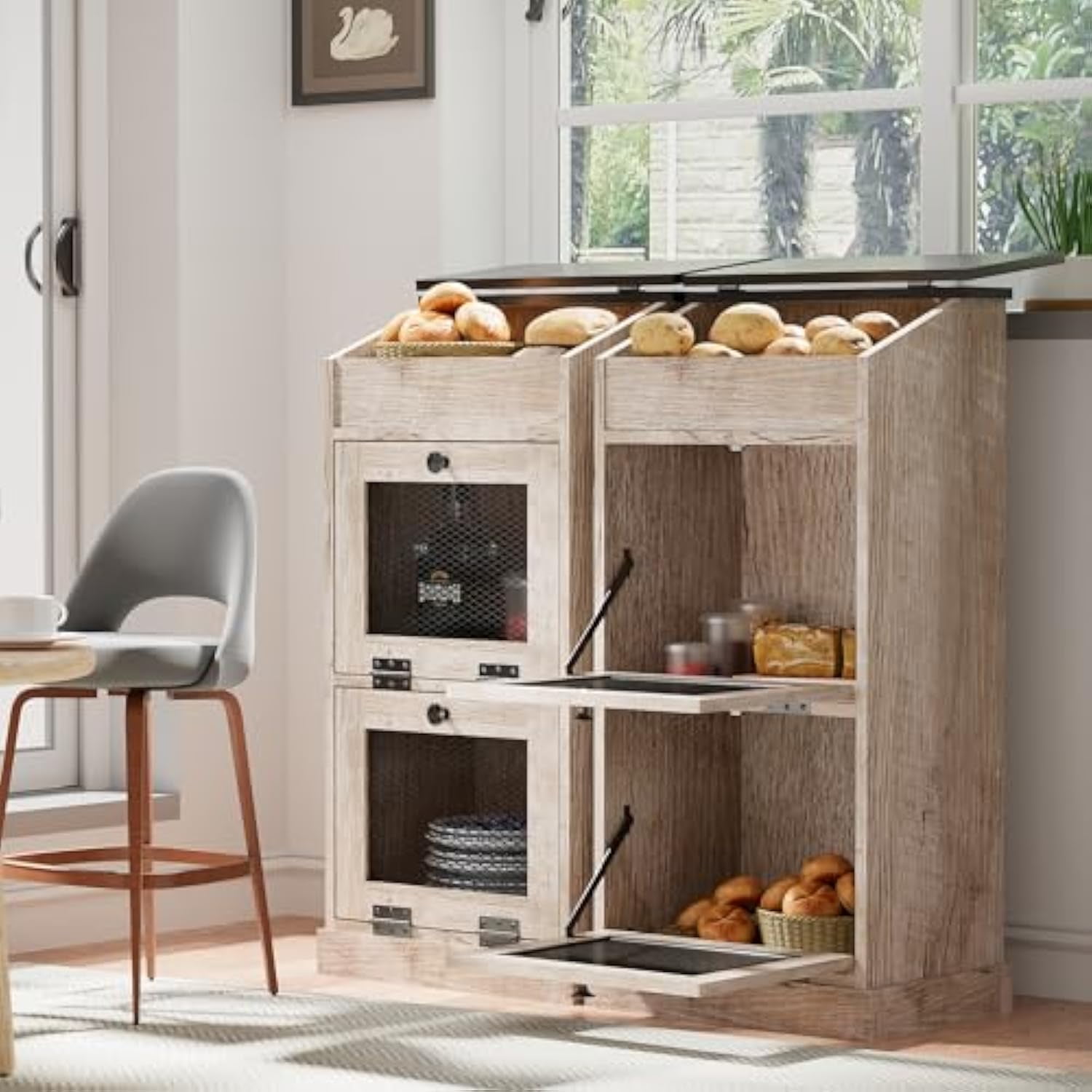 Potato Storage Bins Wood Potato Bin Sets of 2, Wooden Double Bread ...
