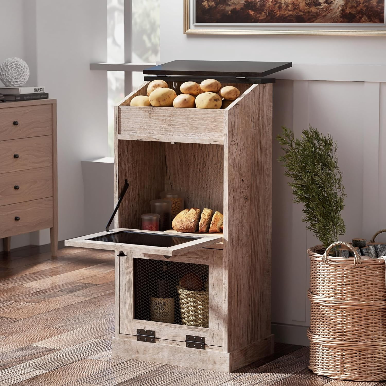 Potato Storage Wood Bin Wooden Bread Storage Bins Decorative Potato and ...