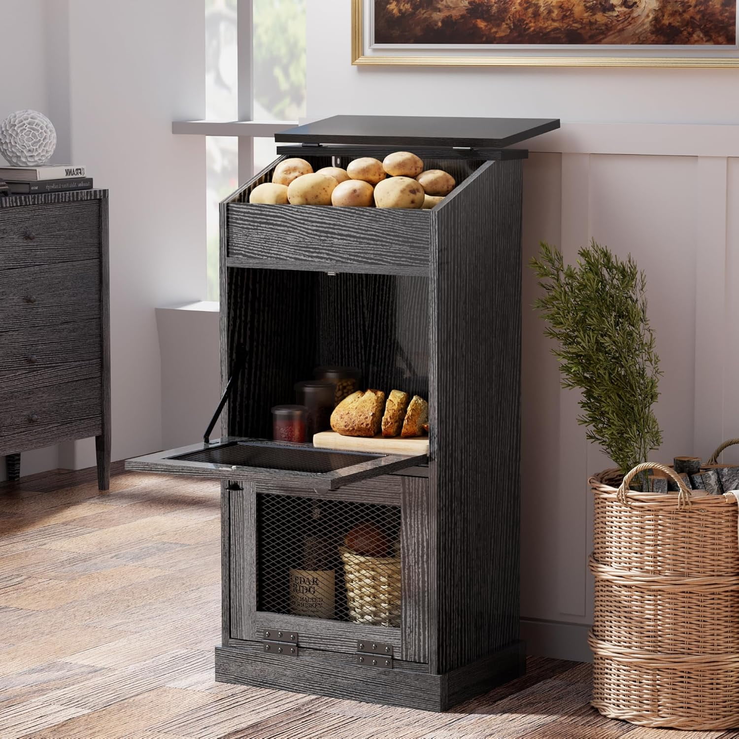 Potato Storage Wood Bin Wooden Bread Storage Bins Decorative Potato and ...