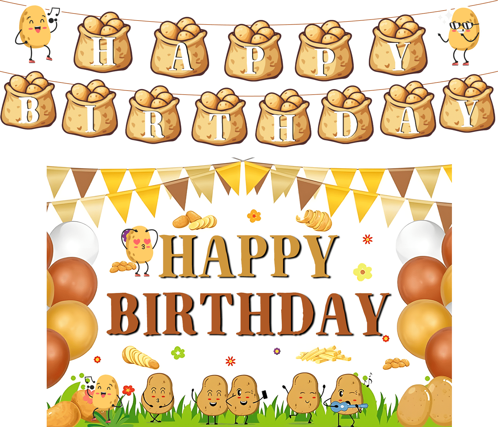 Potato Theme: "HAPPY BIRTHDAY" Party Decor Set - Backdrop & String ...