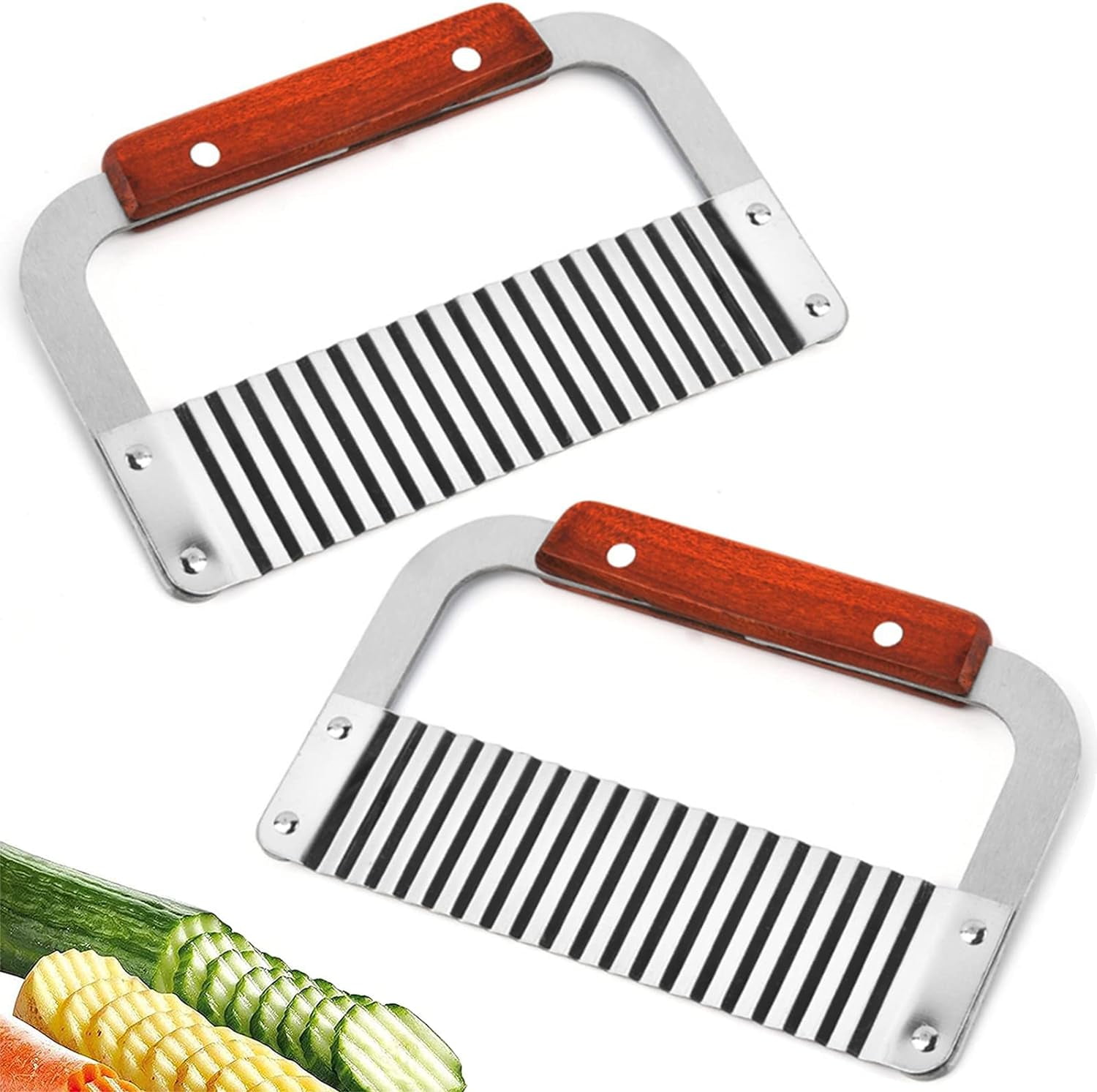 Potato slicer, set of 2 wave shaped French fries cutters and wooden ...