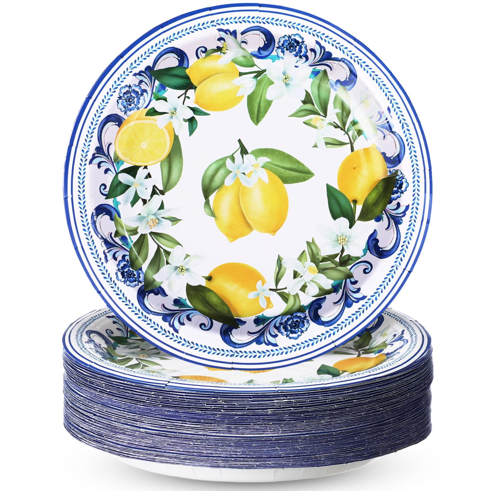 Potchen 100 Pack Capri Lemon Paper AFN1Plates Set 7 in Blue Tiles ...