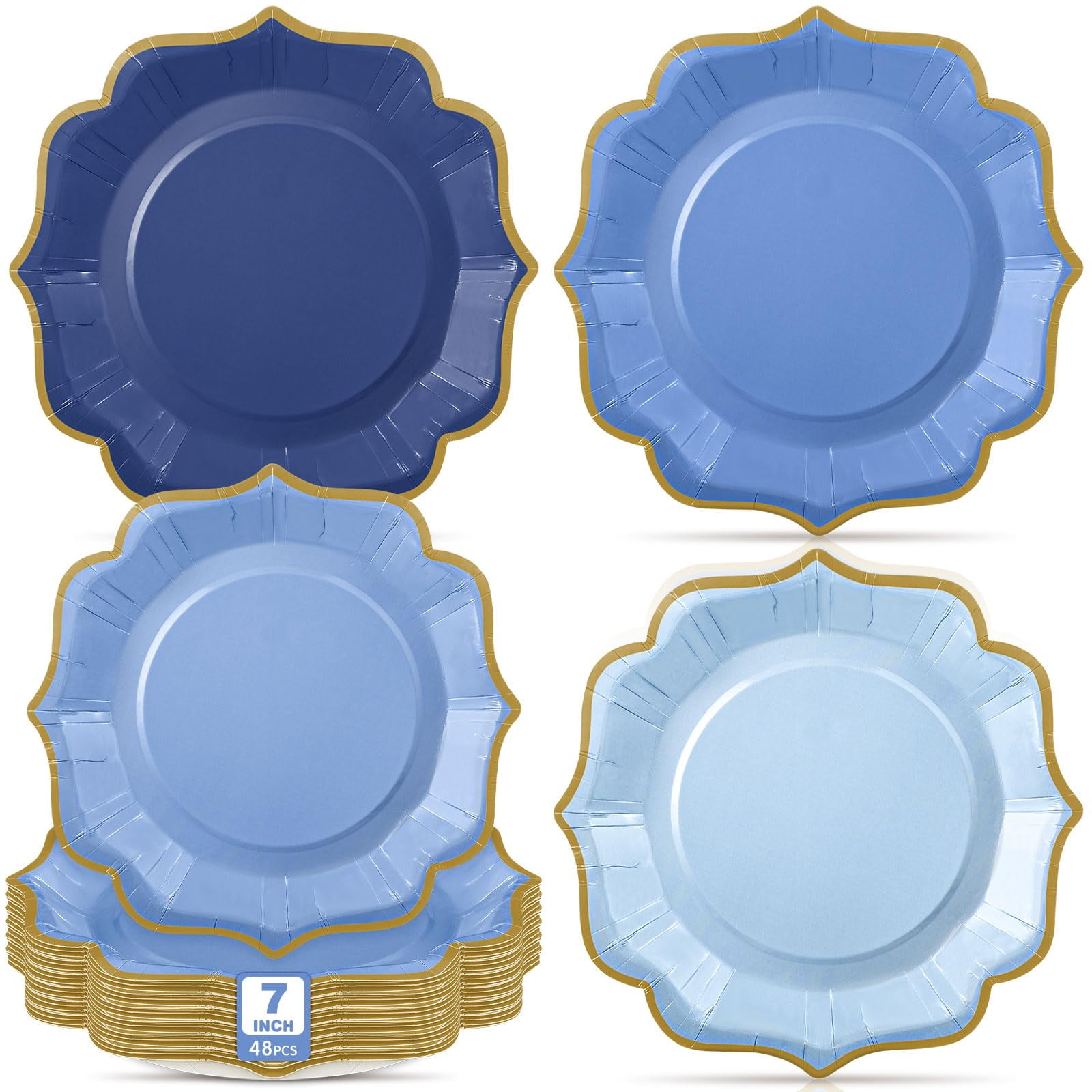 Potchen 48 Pcs Dusty Blue Dessert AFN1Plates 7 Inch Gradient Blue ...
