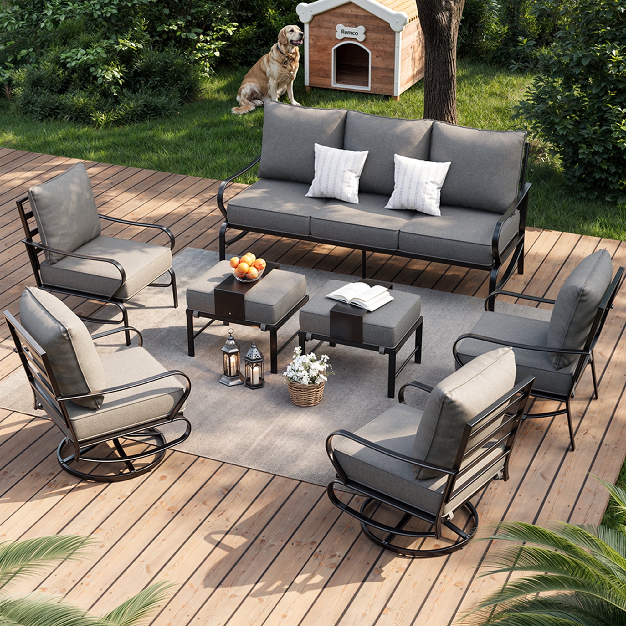 Poteban Aluminum Patio Furniture,Outdoor Metal Sectional Sofa with ...