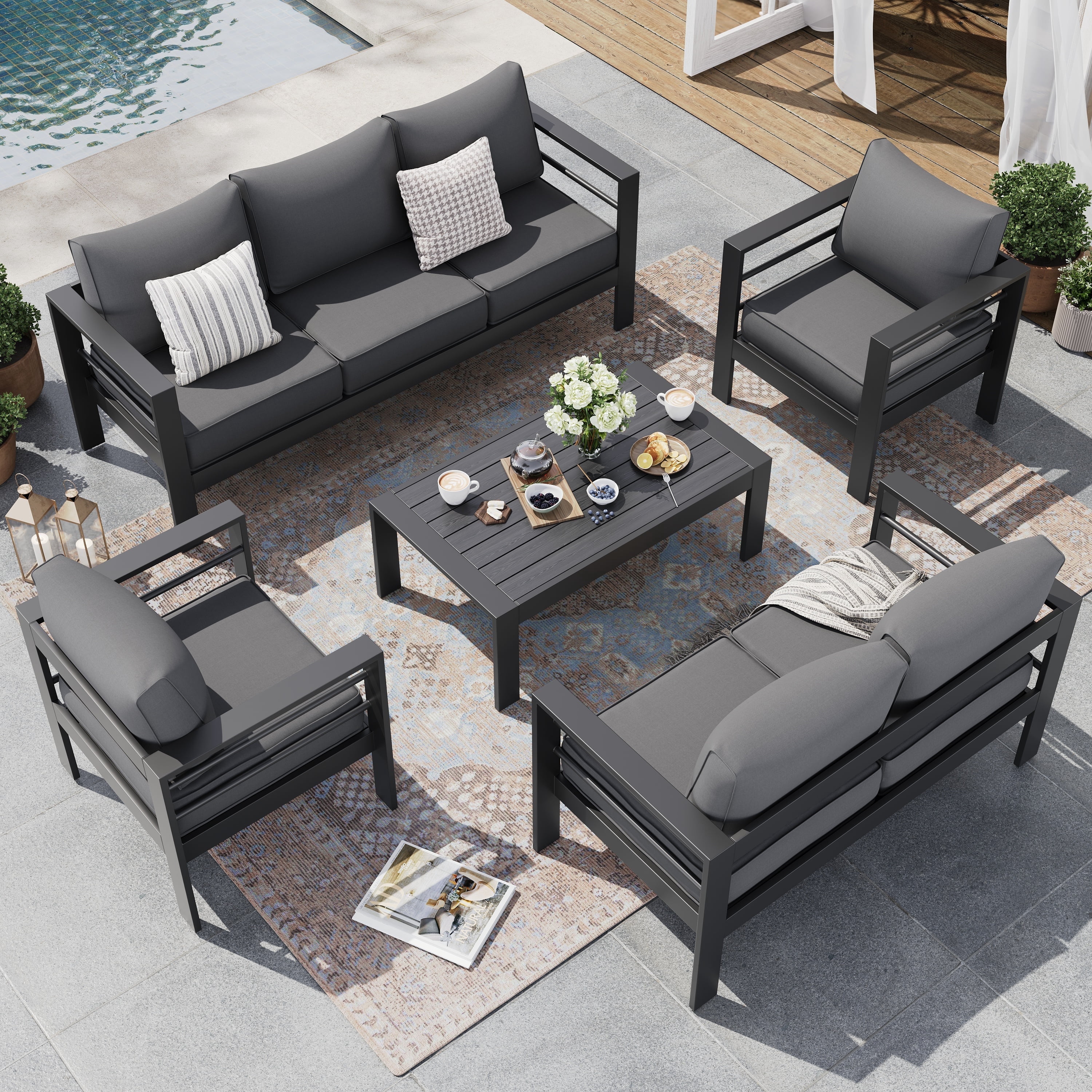 Poteban Aluminum Patio Furniture,Outdoor Metal Sectional Sofa with ...