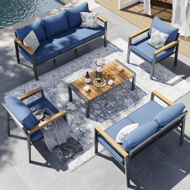 Poteban Aluminum Patio Furniture Set, Modern Metal Patio Furniture ...