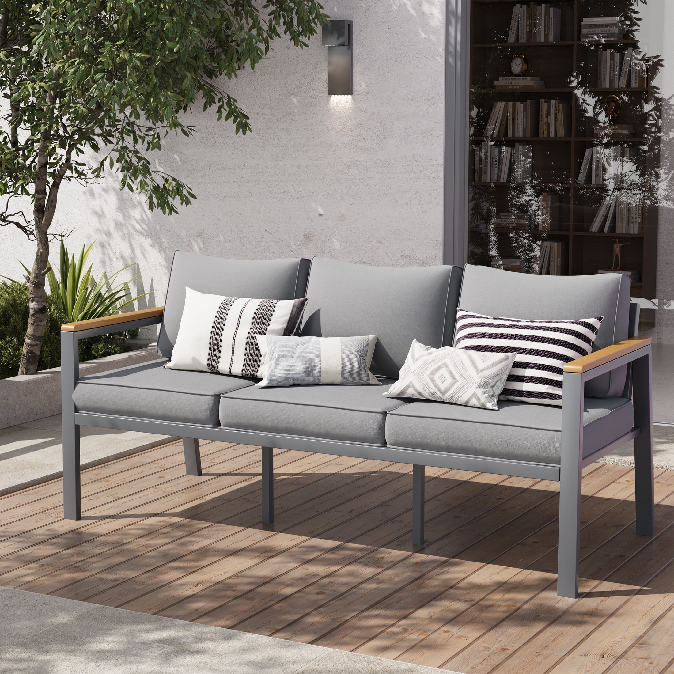 Poteban Aluminum Patio Furniture Sofa,All-Weather Metal Outdoor Sofa ...