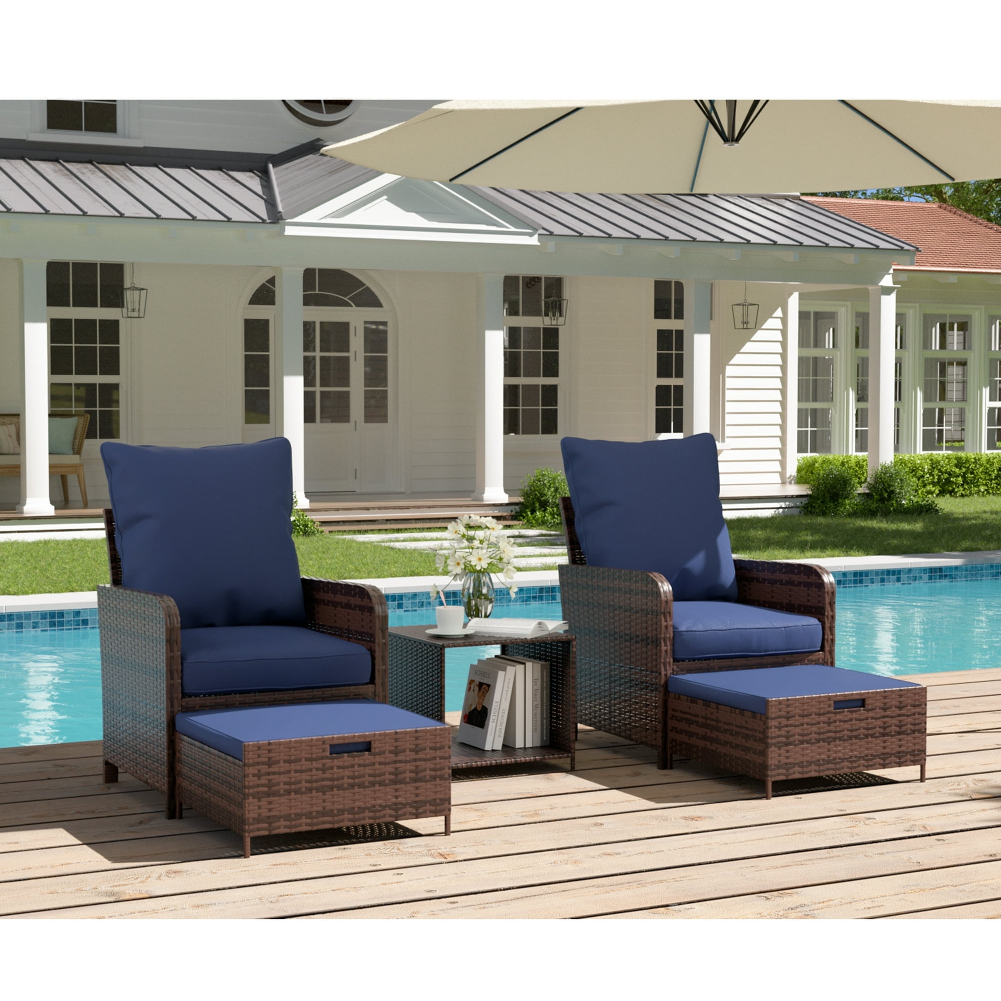 Poteban Gray Rattan Outdoor Seating 5-Piece Set,Outdoor Patio Chair ...