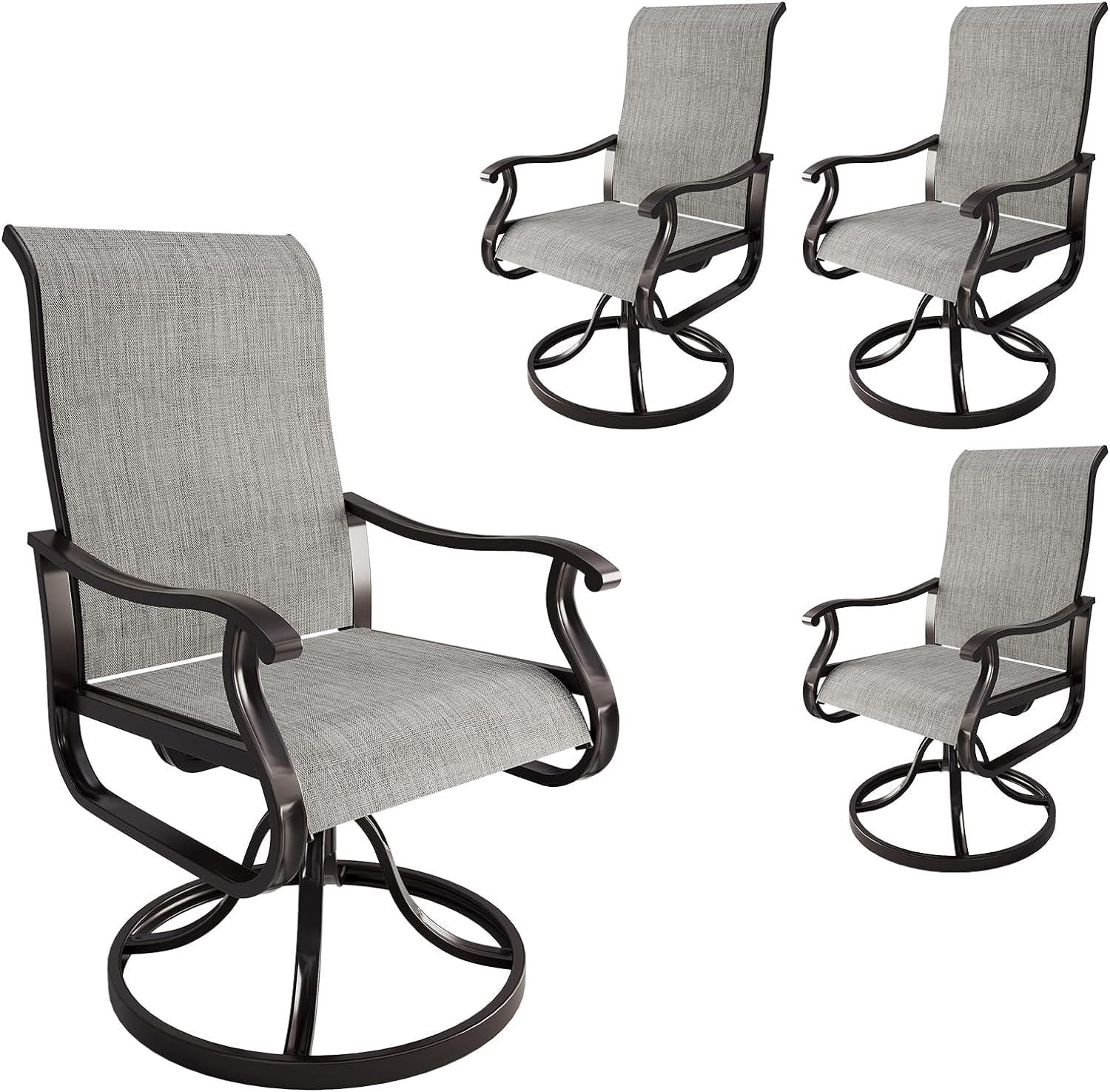 Poteban High Back Outdoor Dining Chairs Set of 4, All Weather Swivel ...
