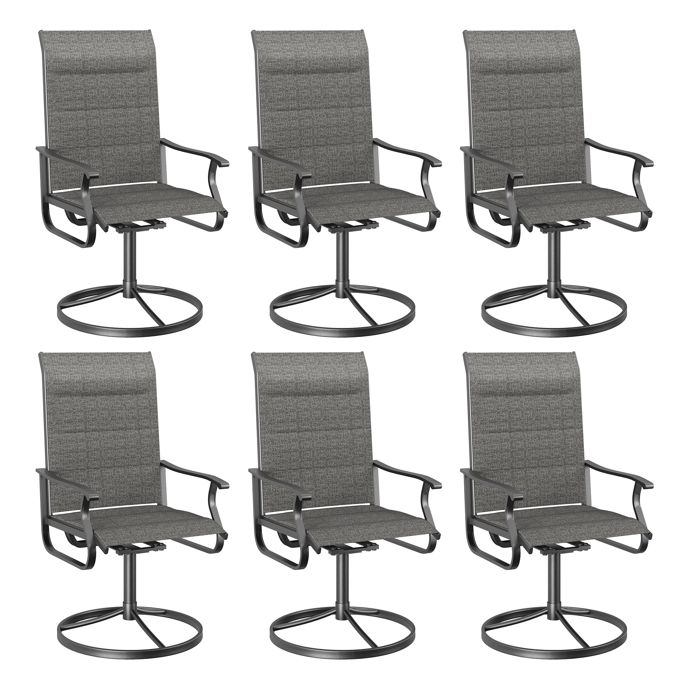 Poteban Set of 6 Aluminum High Back Outdoor Dining Chairs, 360° Swivel ...
