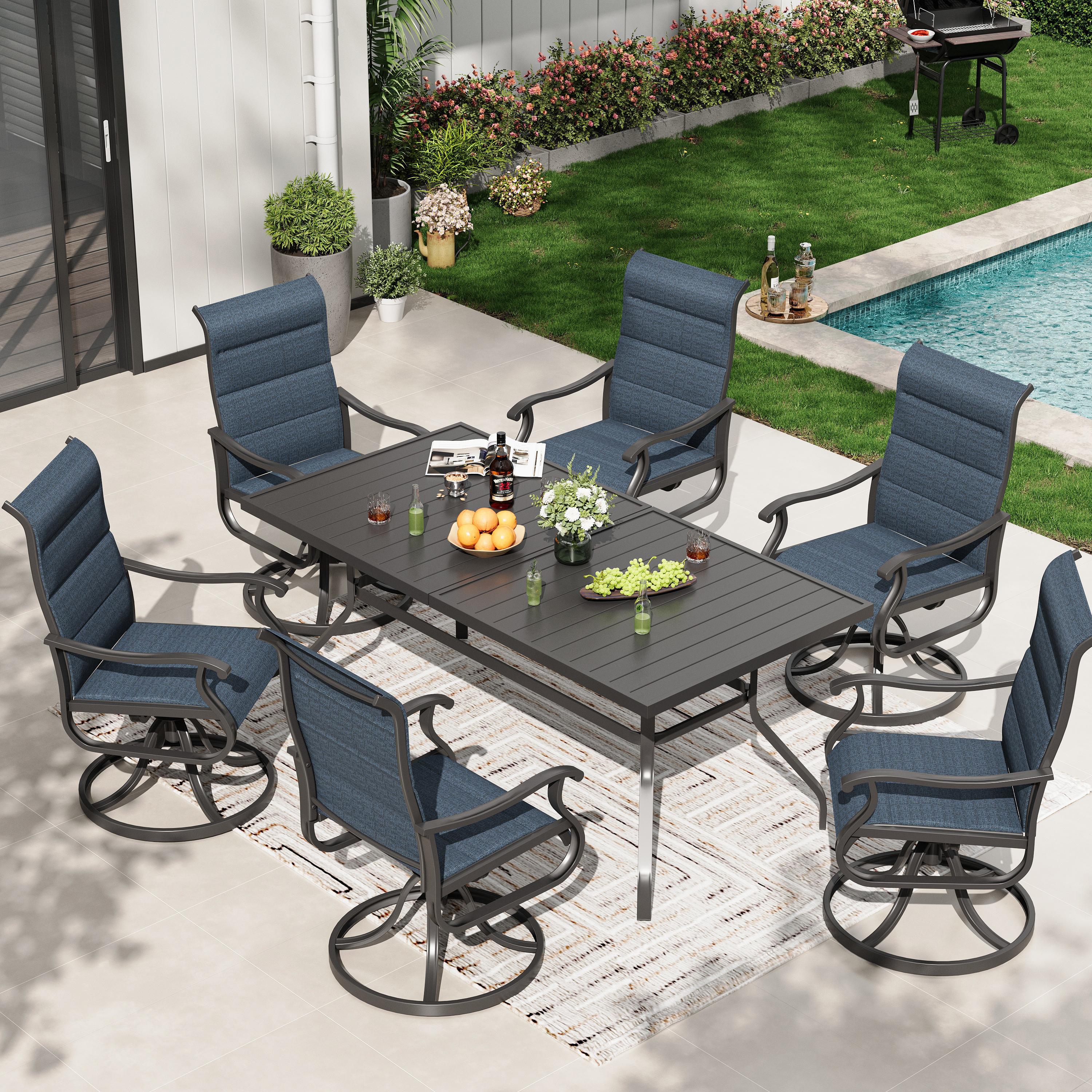 Poteban All-Weather Set of 6 Swivel Patio Dining Chairs, Hi-Back ...
